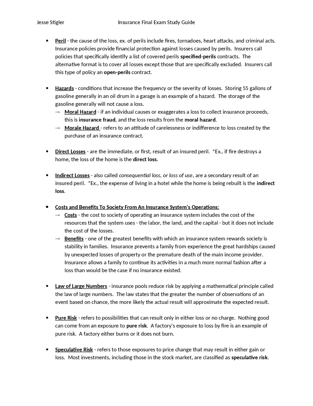 Final Exam Study Guide - Principles of Insurance | INS 3103 | Study ...