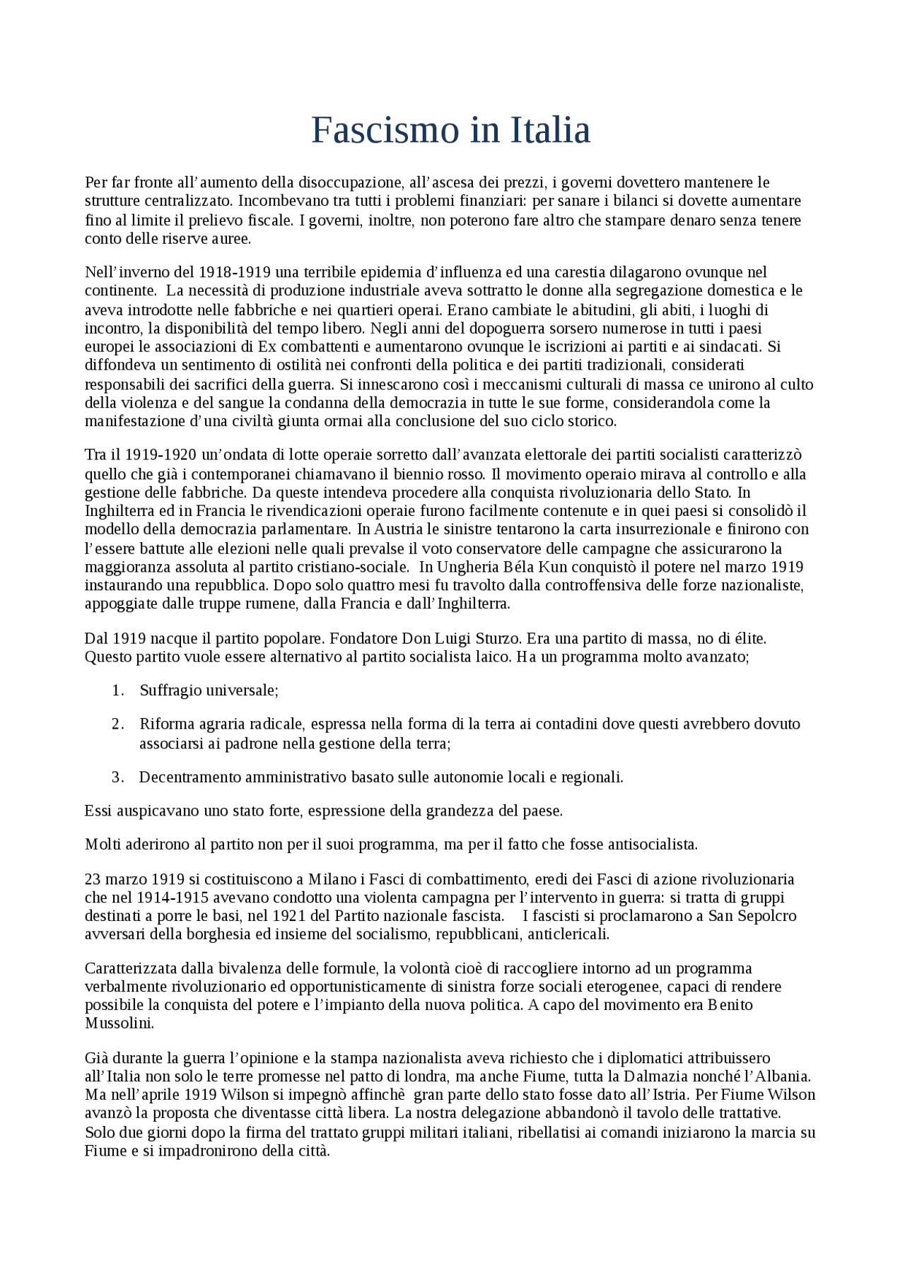 Fascismo In Italia Docsity