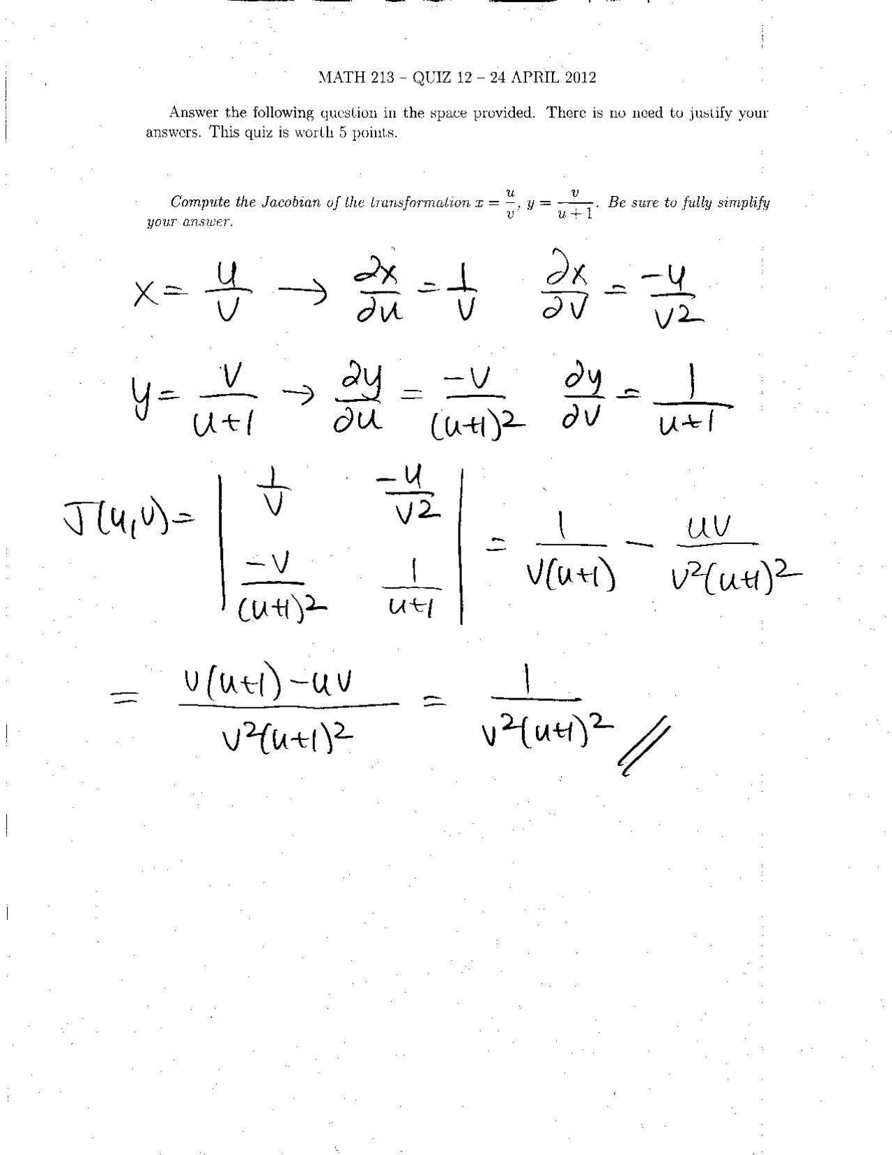 3 Solved Problems On Jacobian Of Transformations Quiz 12 Math 113 Docsity