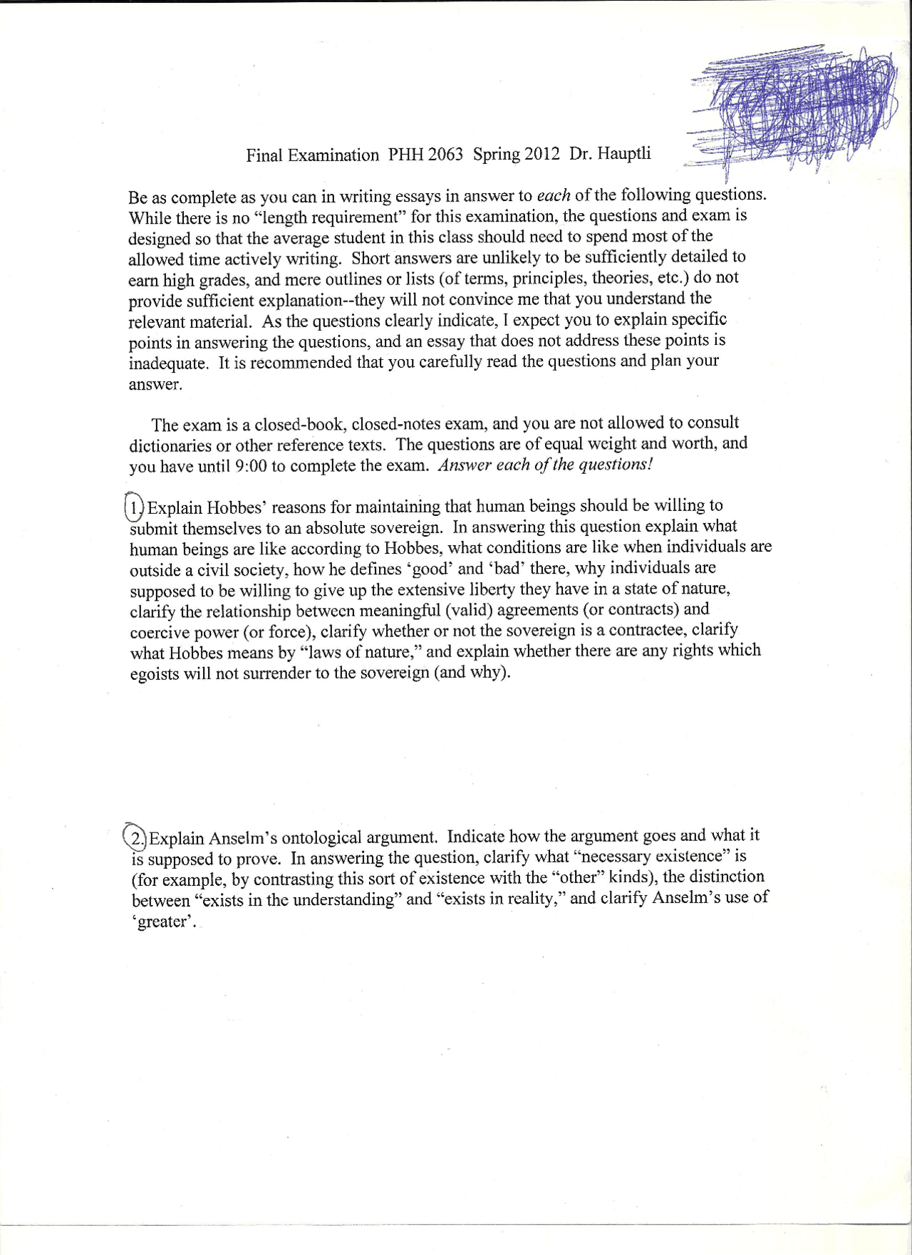 Final Exam With Solutions Classics In Philosophy Phh 2063 Docsity