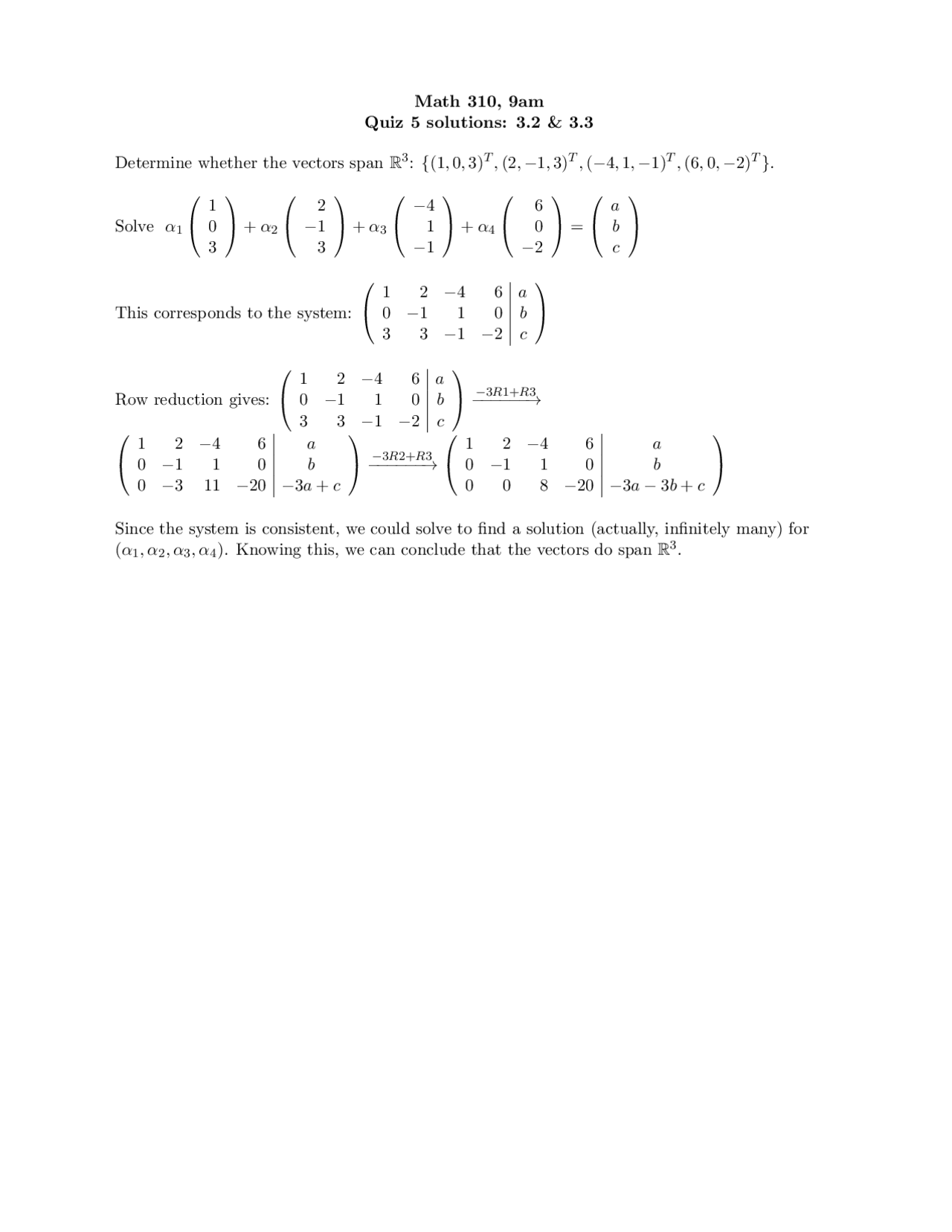 Solved Quiz 6 For Applied Linear Algebra Math 310 Docsity