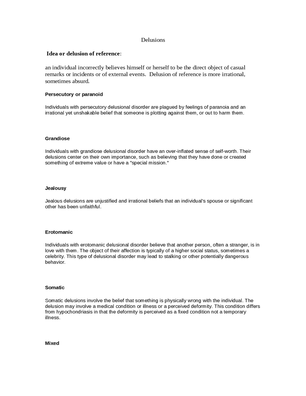 Notes on Delusions of Reference | PSYC 3082 - Docsity