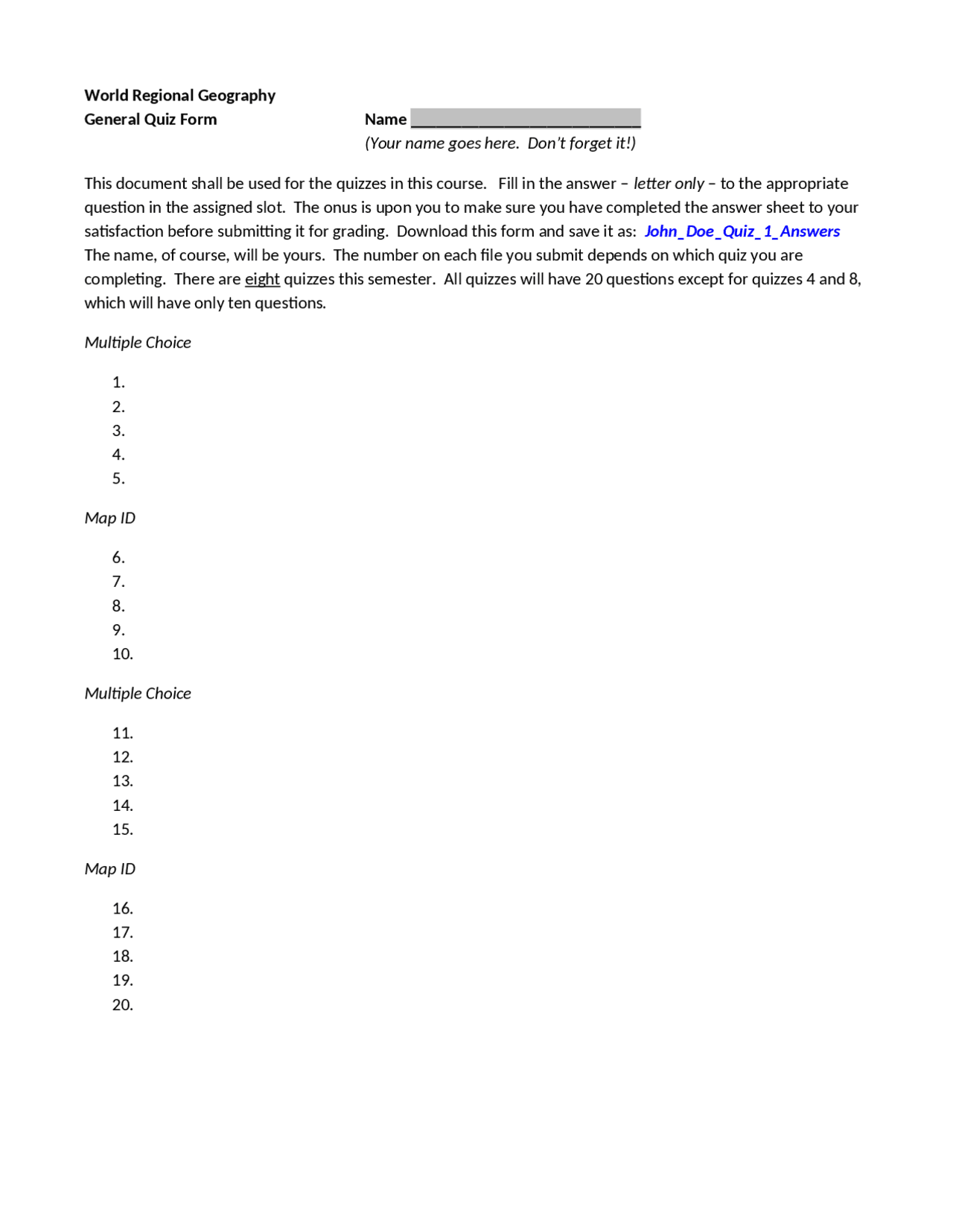 Instructions On Quiz Introduction To Regional Geography Geog 2000