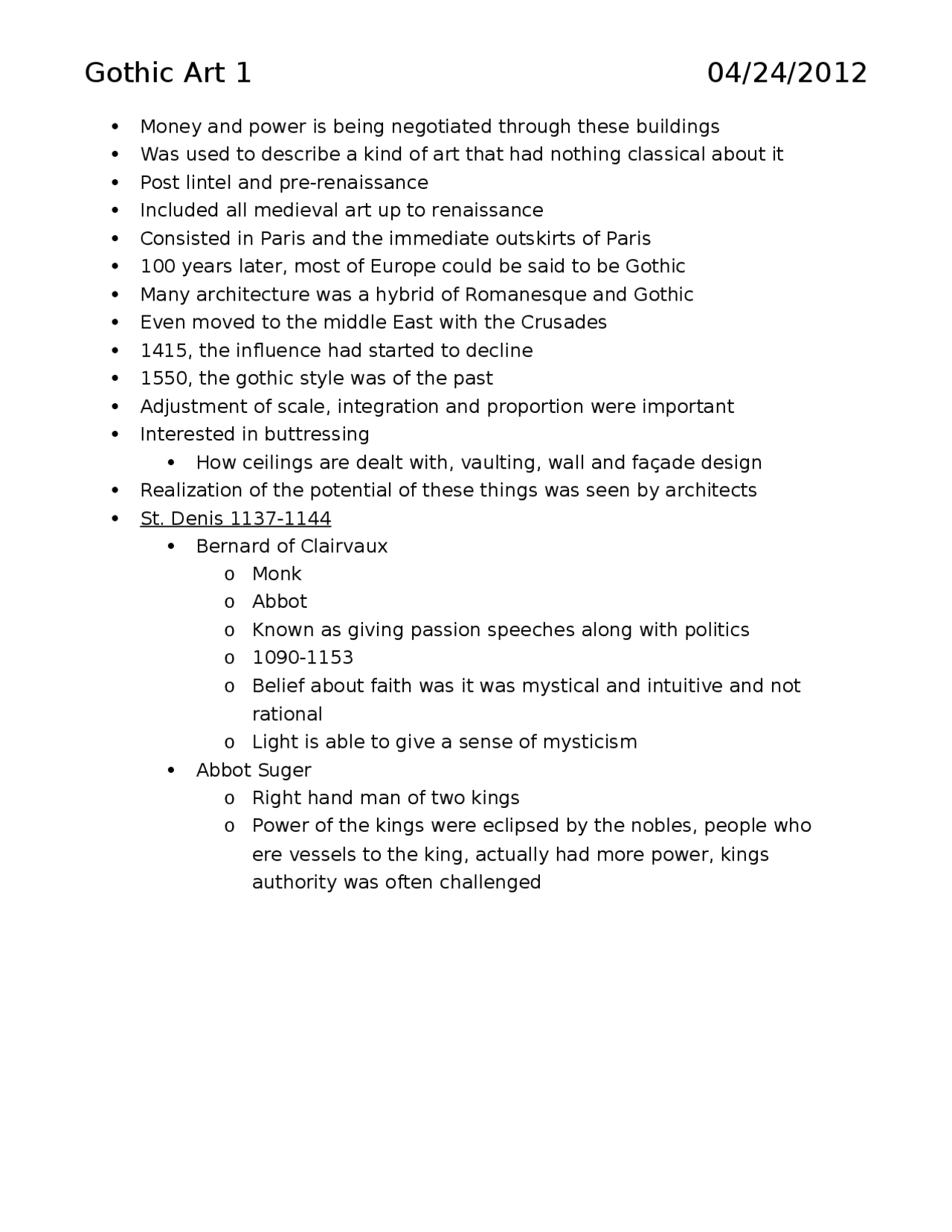 Gothic Art 1 - survey Ancient Thru Medieval Art - Lecture Notes | ARH ...