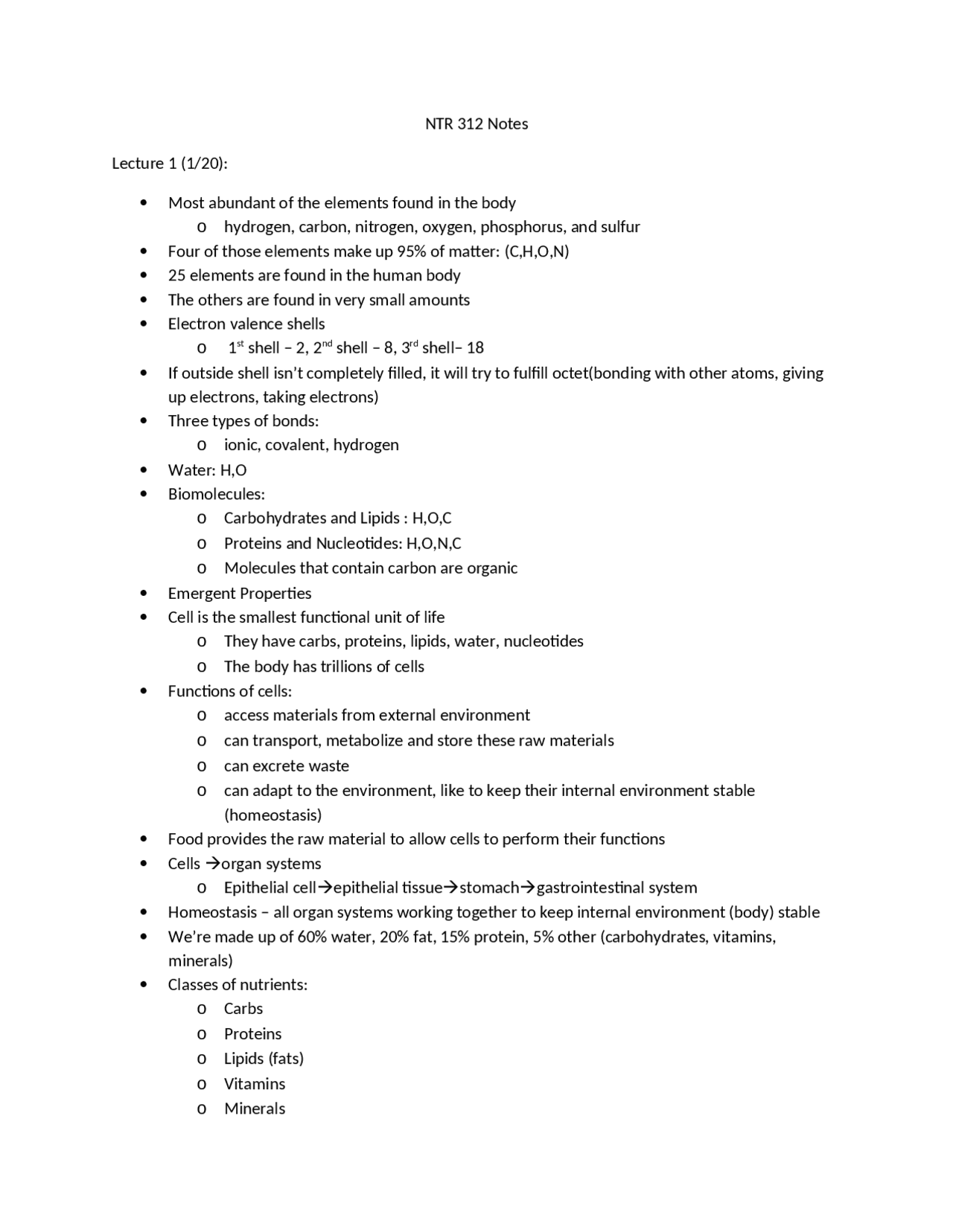Exam 1 Study Notes - Introduction to Nutrition Science | NTR 312 ...
