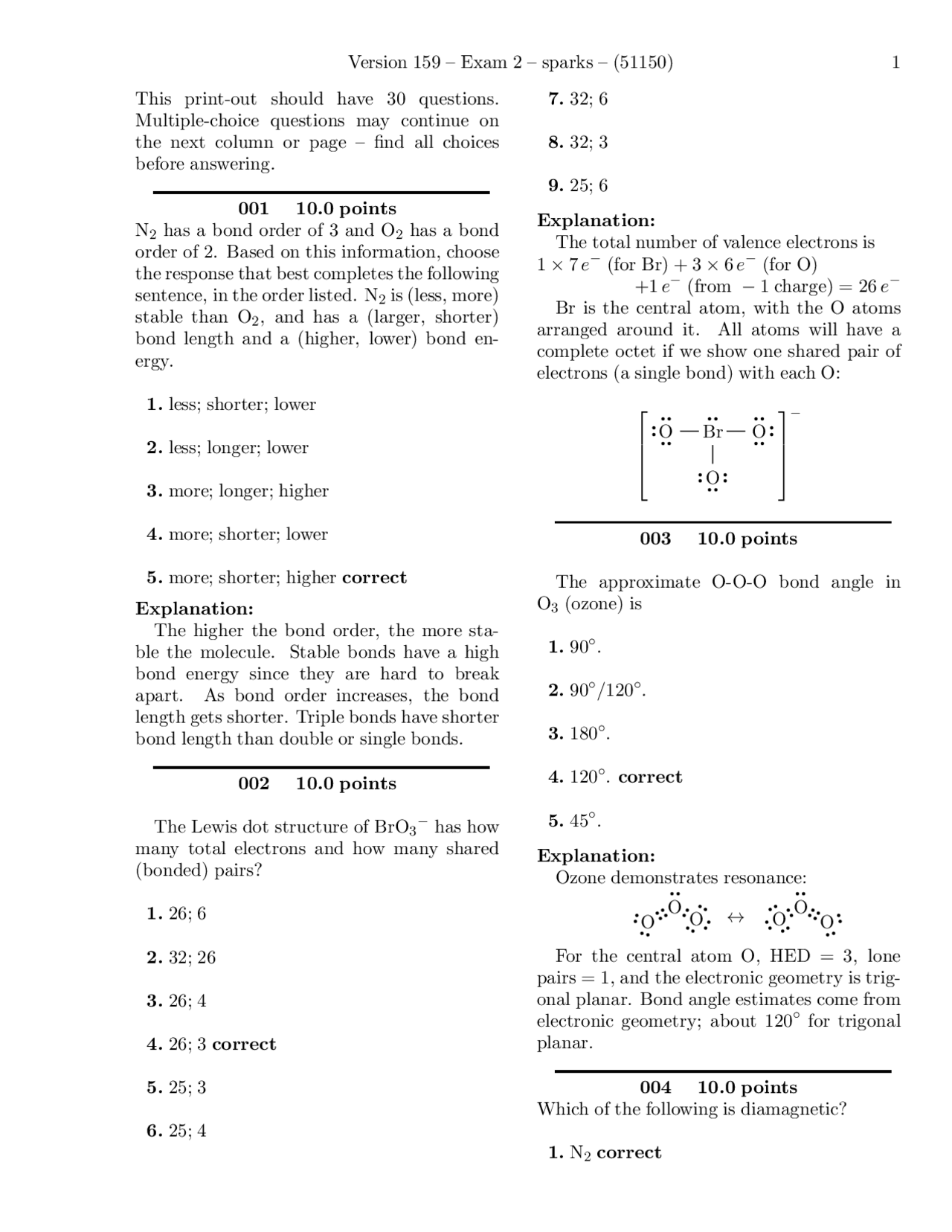 30 Questions on Principles of Chemistry I with Solution - Exam 2 | CH ...