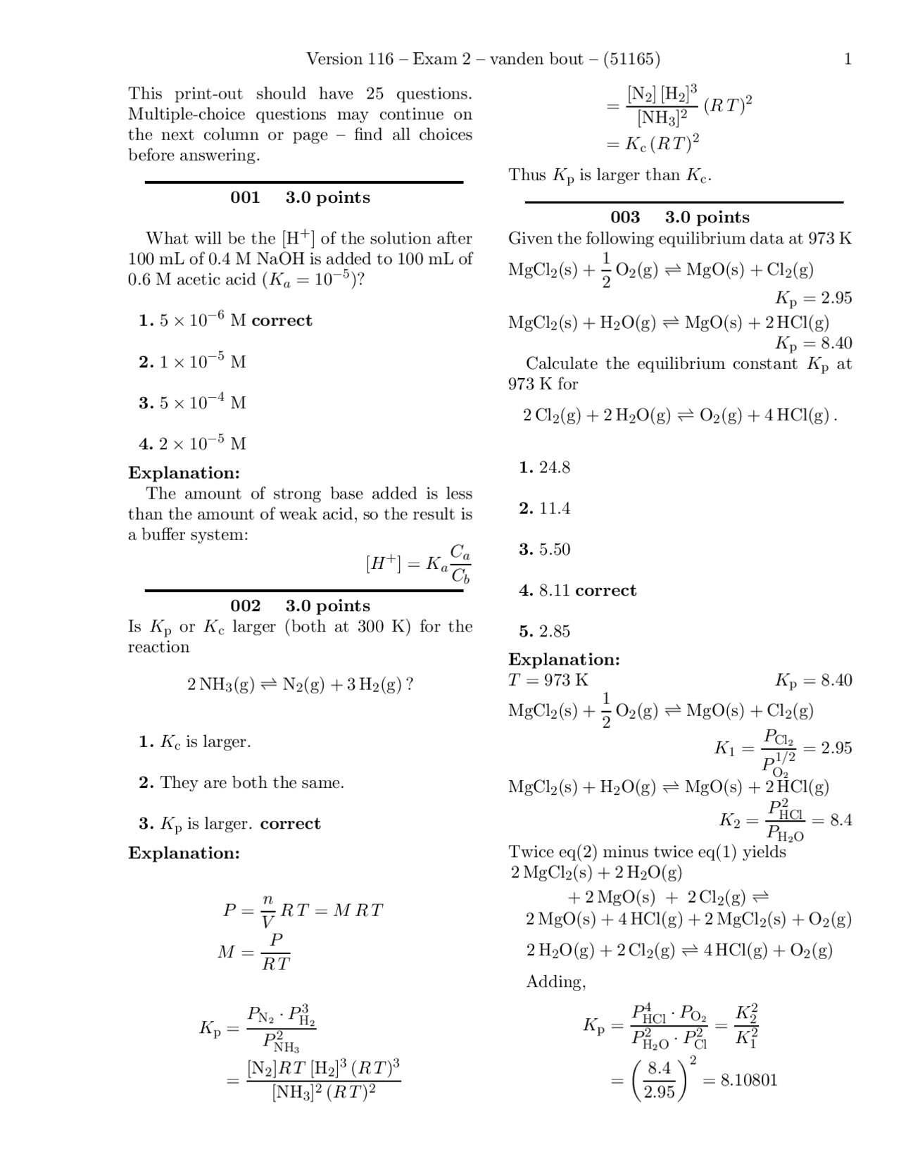 Exam 2 With Solutions Principles Of Chemistry Ii Ch 302 Docsity