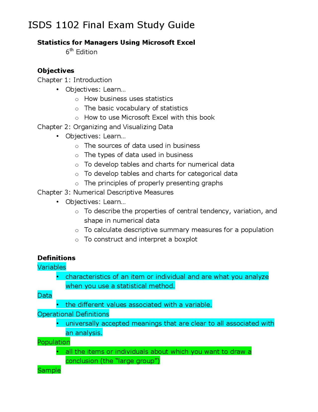 Statistics for Managers Using Microsoft Excel - Lecture Notes | ISDS ...