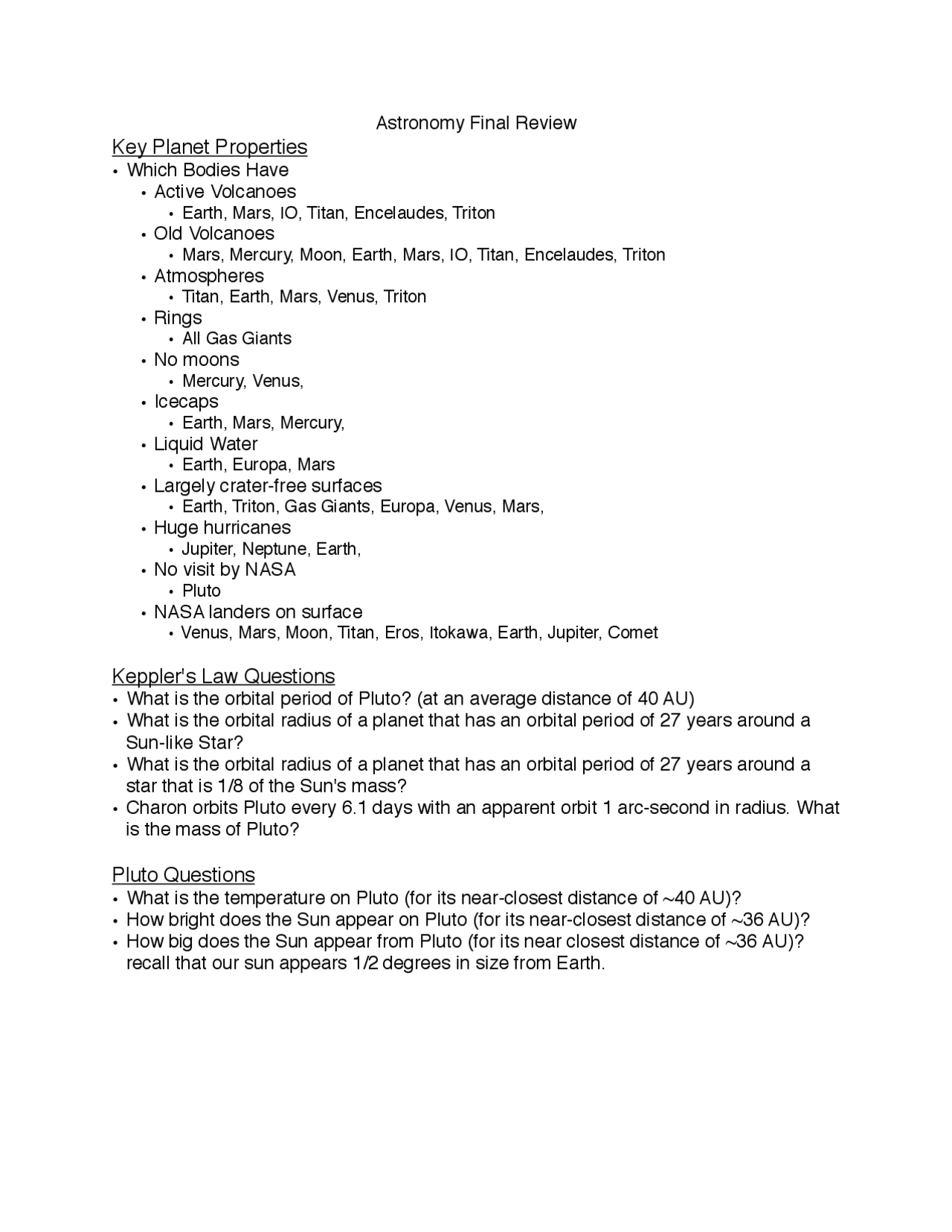 Astronomy Final Review The Solar System Astr 1101 Docsity