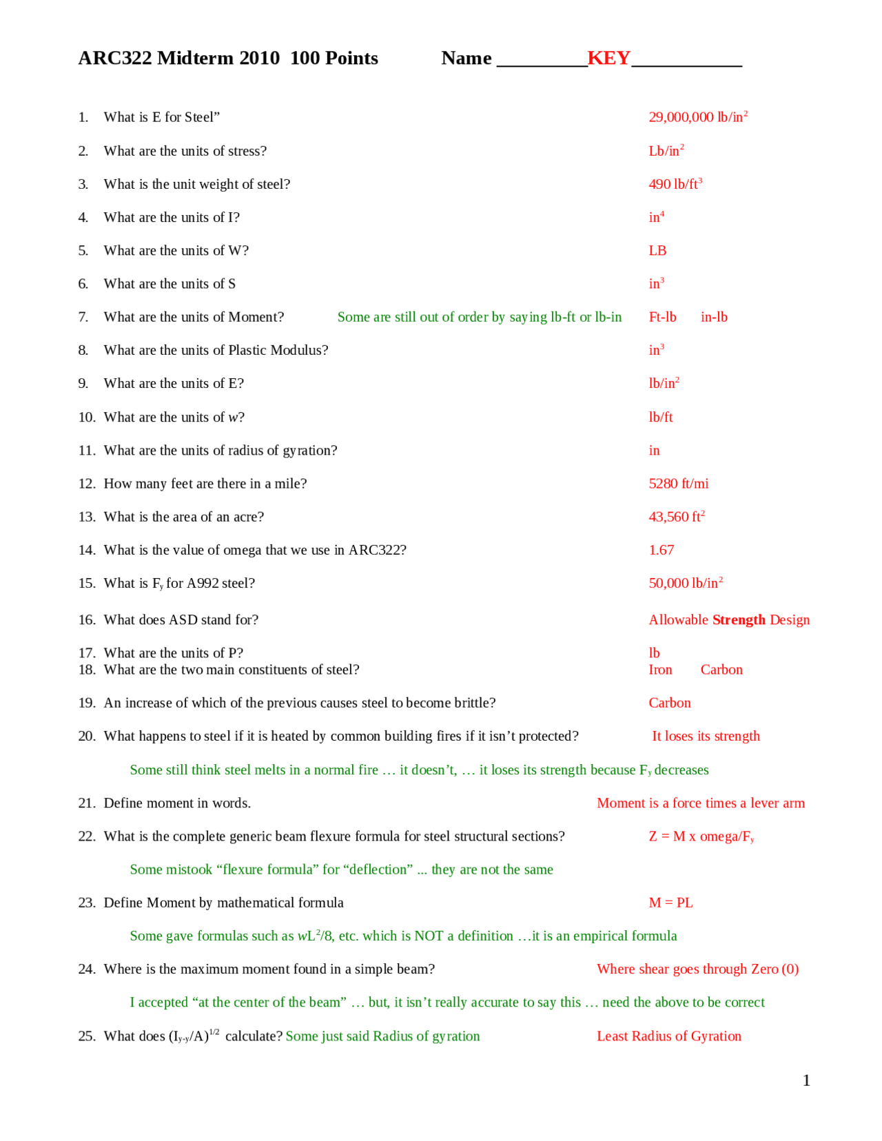 Final Exam Answers Key Structures Arc 322 Docsity