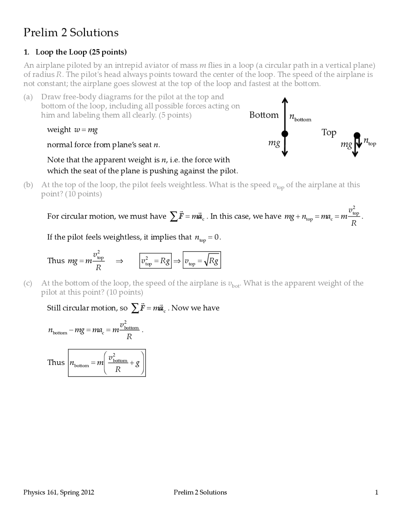 Problems 2 Solutions - Mechanics and Particle Dynamics | PHYS 161 - Docsity
