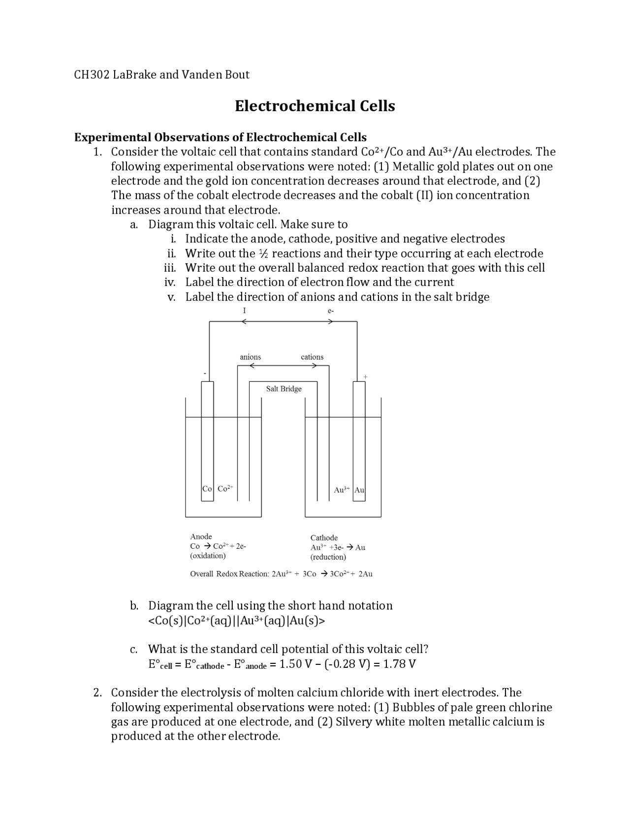 Electrochemical Cells - Principles of Chemistry II | CH 302 - Docsity