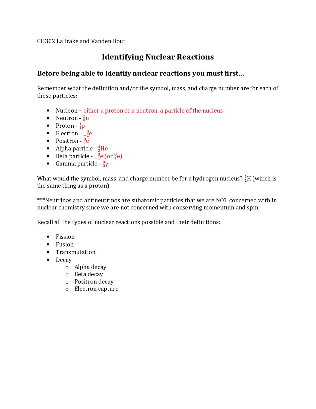 Identifying Nuclear Reactions - Lecture Notes | CH 302 - Docsity