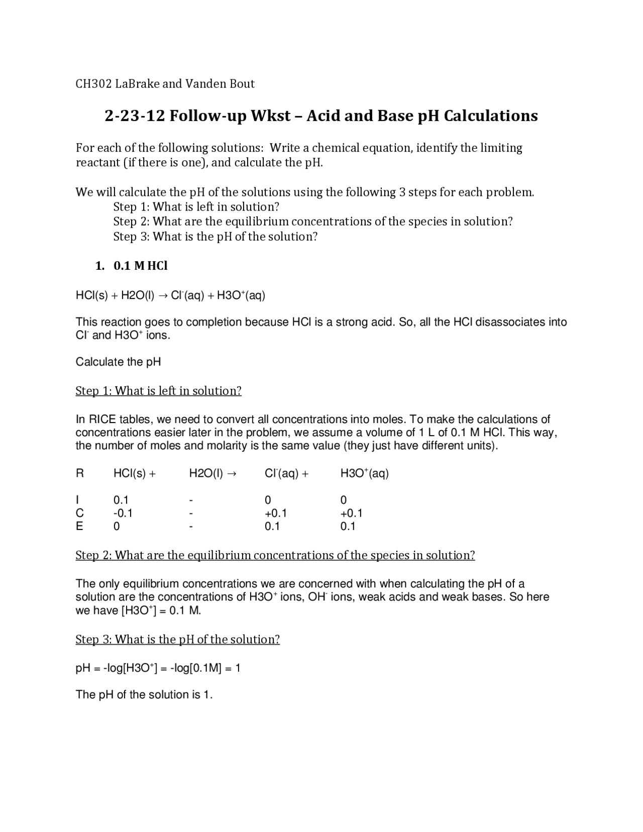 Acid and Base PH Calculations - Principles of Chemistry II - Solutions ...
