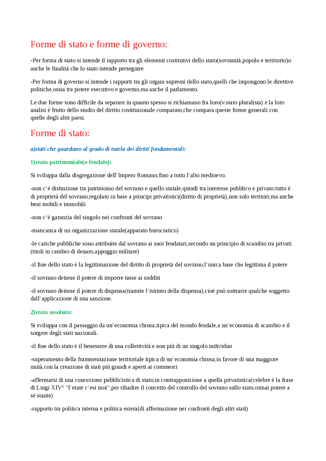 Forme Di Stato E Forme Di Governo Docsity
