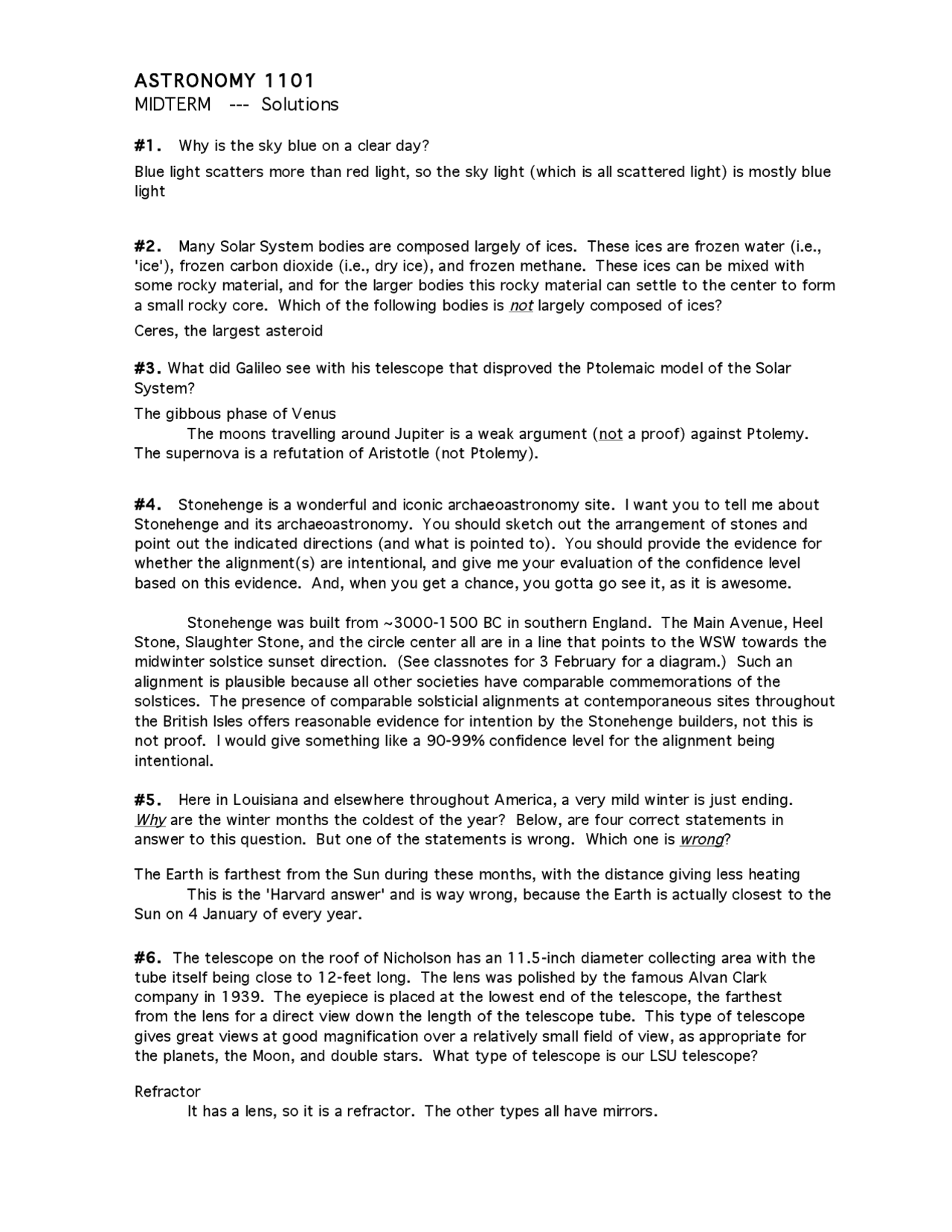Midterm Solutions For The Solar System Astr 1101 Docsity