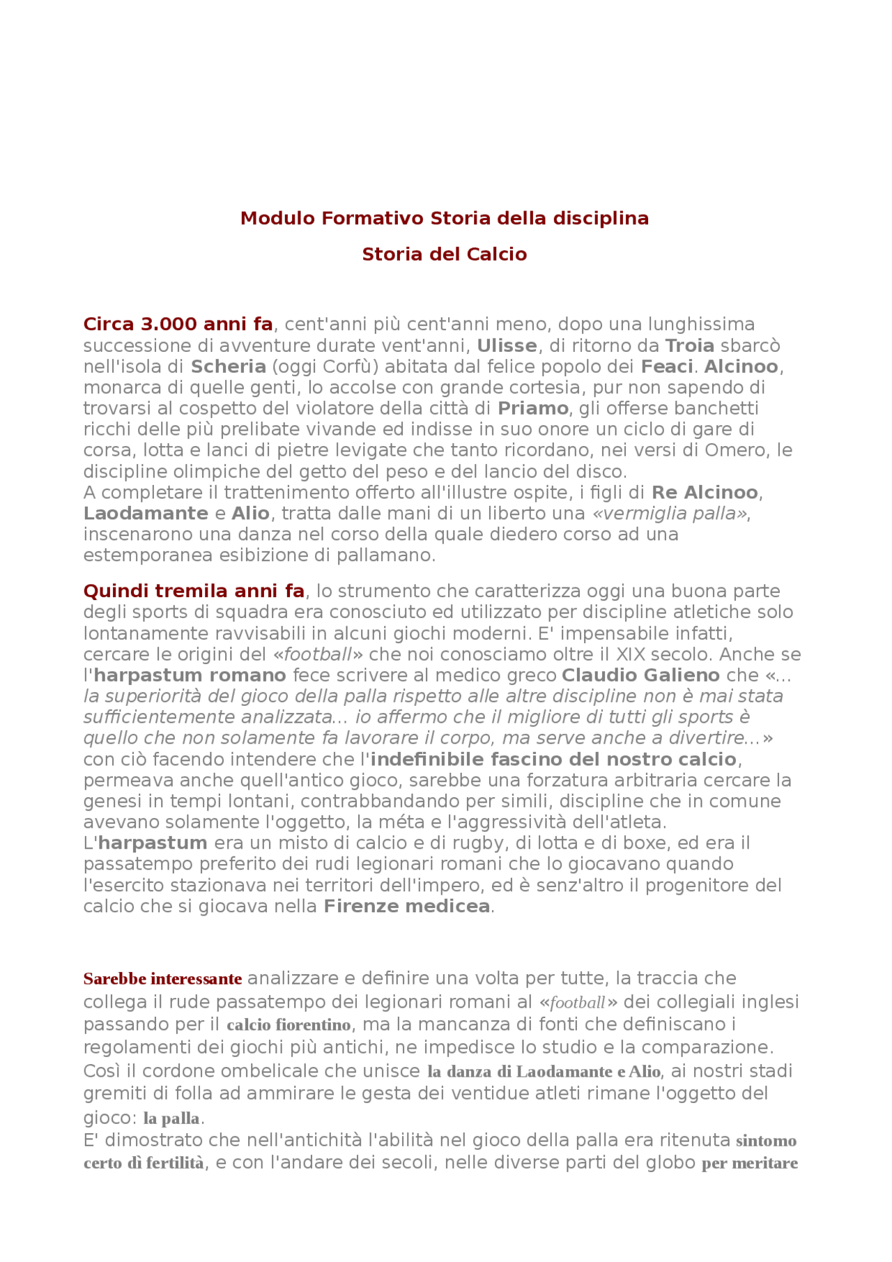 Modulo Formativo Storia Della Disciplina Docsity