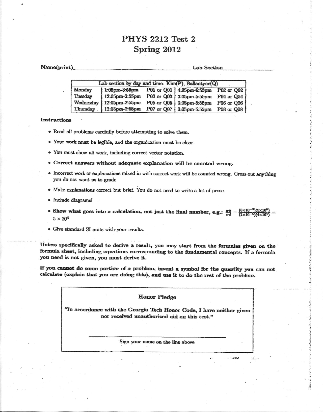 Midterm Exam Introduction Physics Ii Phys 2212 Docsity