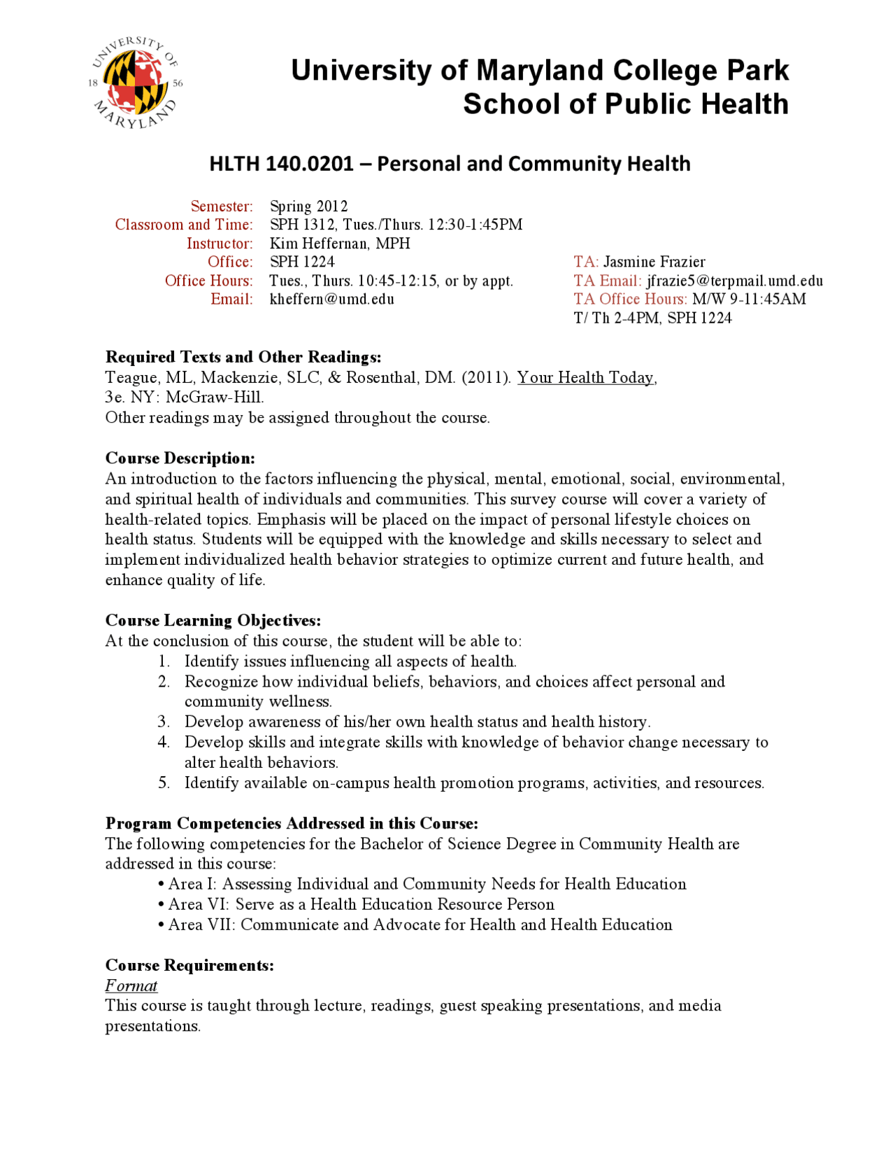 Introduction to Personal and Community Health - Syllabus | HLTH 140 ...