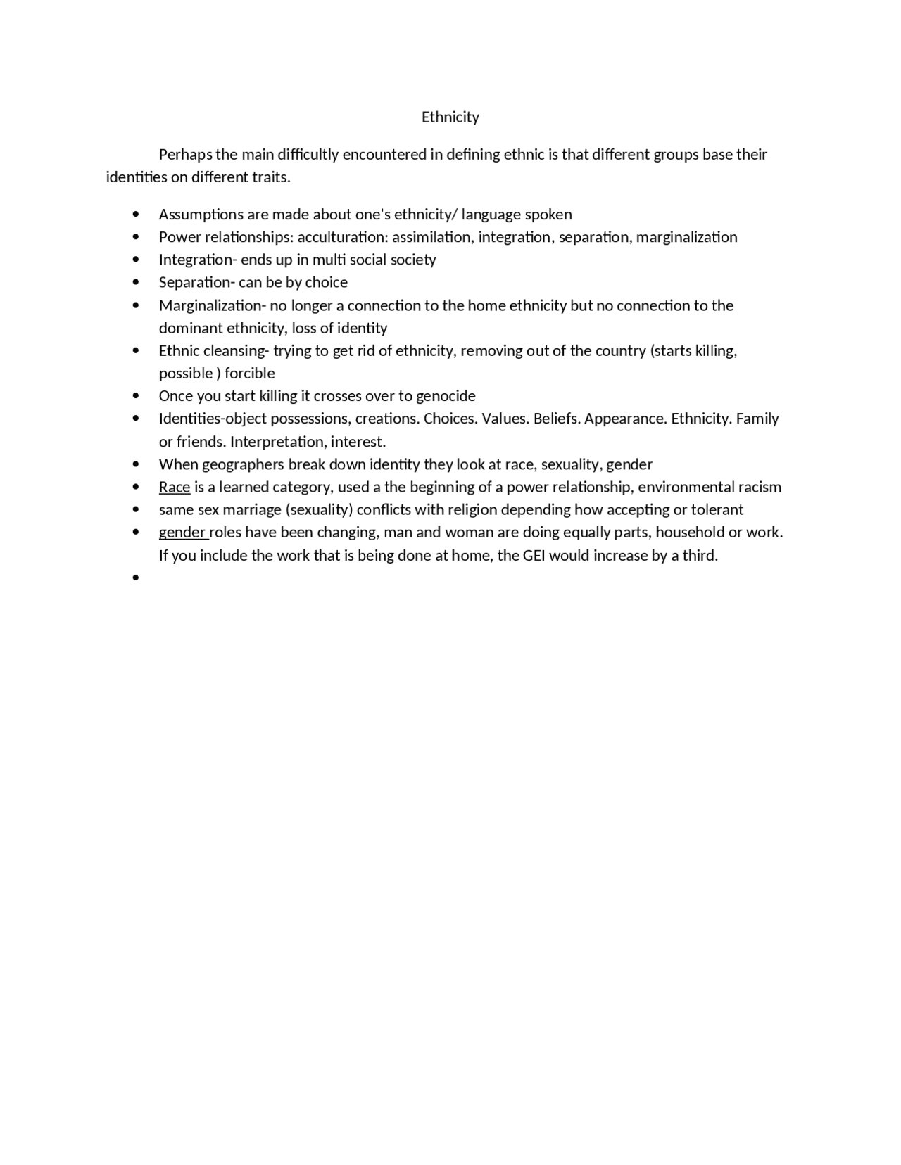 Ethnicity - Principles of Human Geography | GEO 102 - Docsity