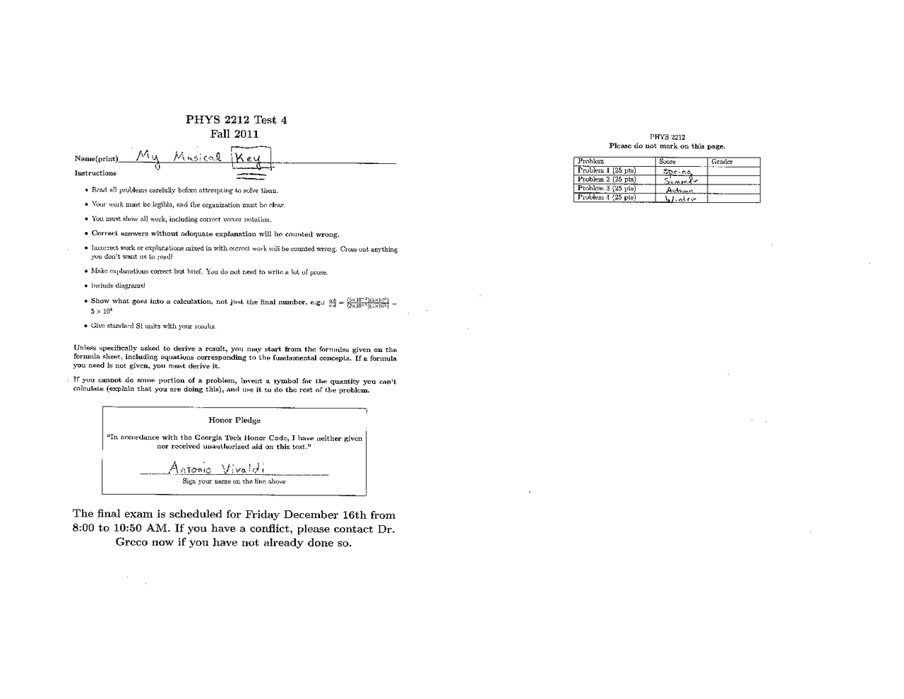 Mid Term with Solution Key - Introduction Physics II | PHYS 2212 | Exams Physics | Docsity