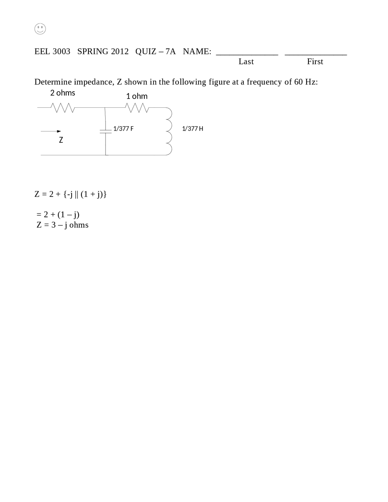 Quiz 7a Questions Elements Of Electrical Engineering Eel 3003 Docsity