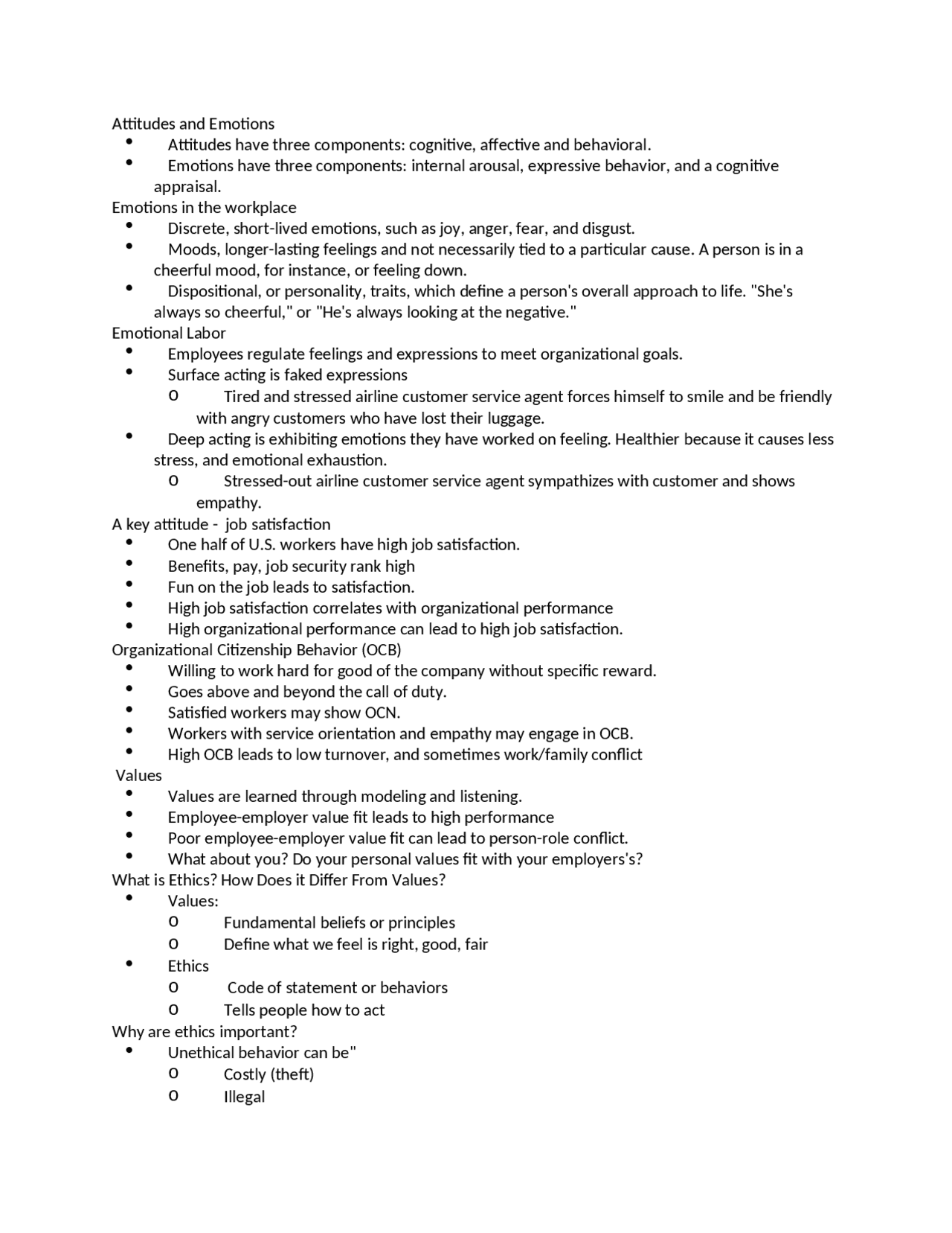 Workplace Emotions, Attitudes, and Ethics: Job Satisfaction & Ethical ...