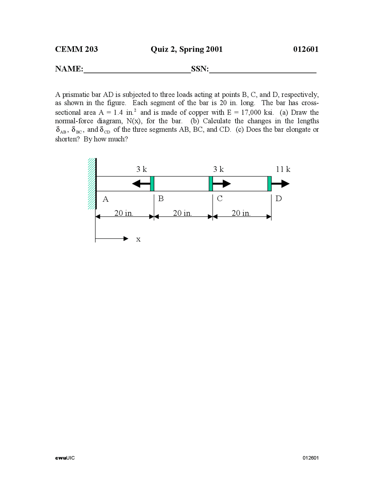 Quiz 2 Spring 2001 Strength Of Materials Cme 203 Docsity