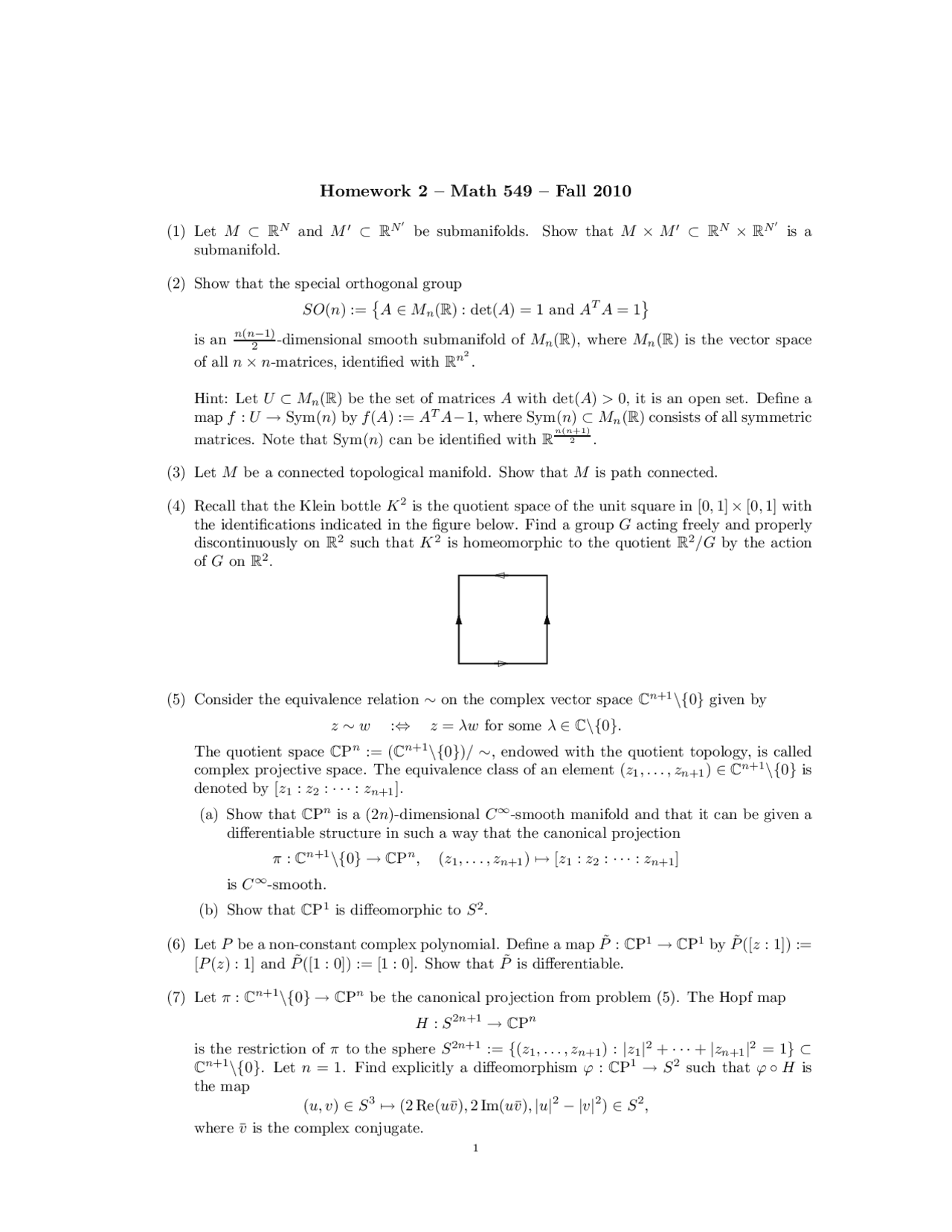Assignment 2 Problems For Differentiable Manifolds I Math 549 Docsity