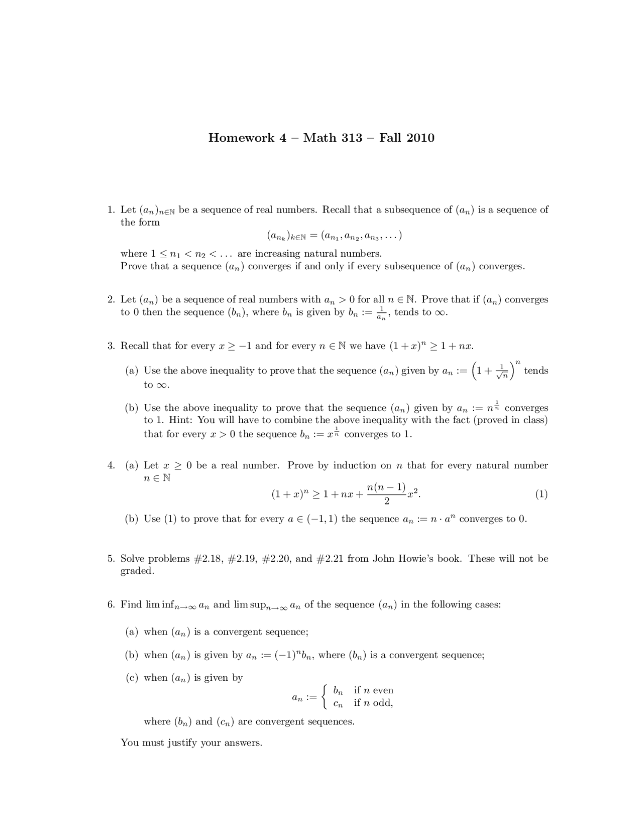 Assignment 4 With Answer Key Analysis I Math 313 Docsity
