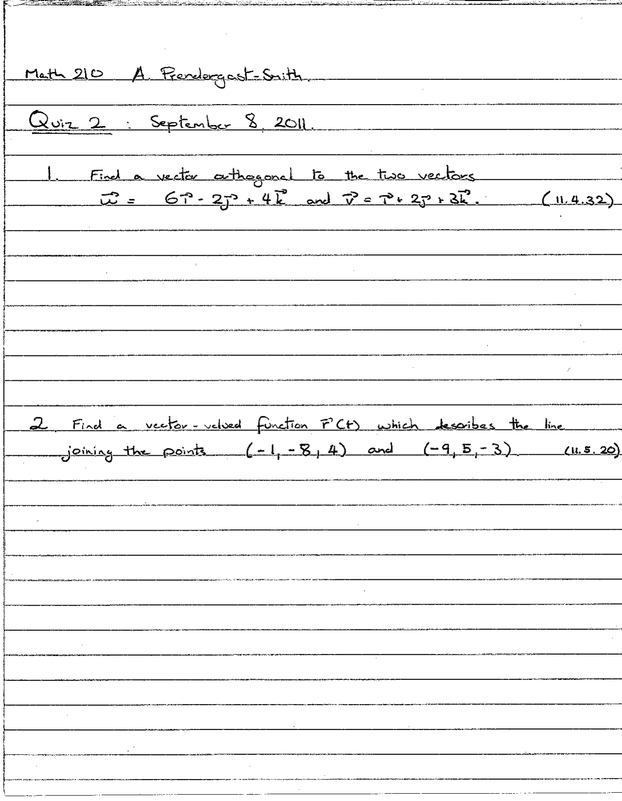 Sample Quiz 2 Questions Calculus Iii Math 210 Docsity