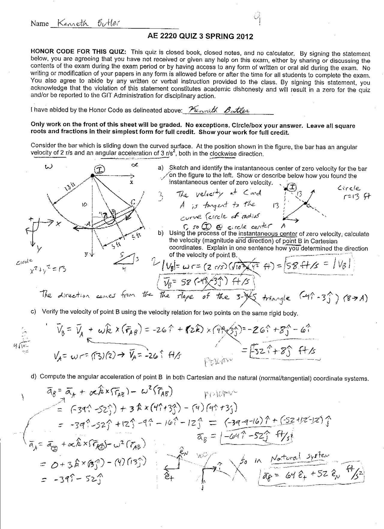 Questions On Dynamics With Solution Quiz Ae 2220 Docsity