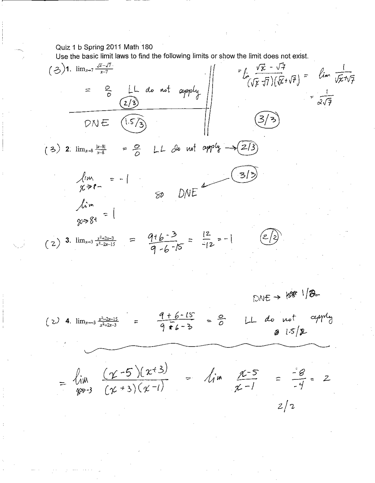 4 Solved Problems To Find The Limits Quiz Math 180 Docsity