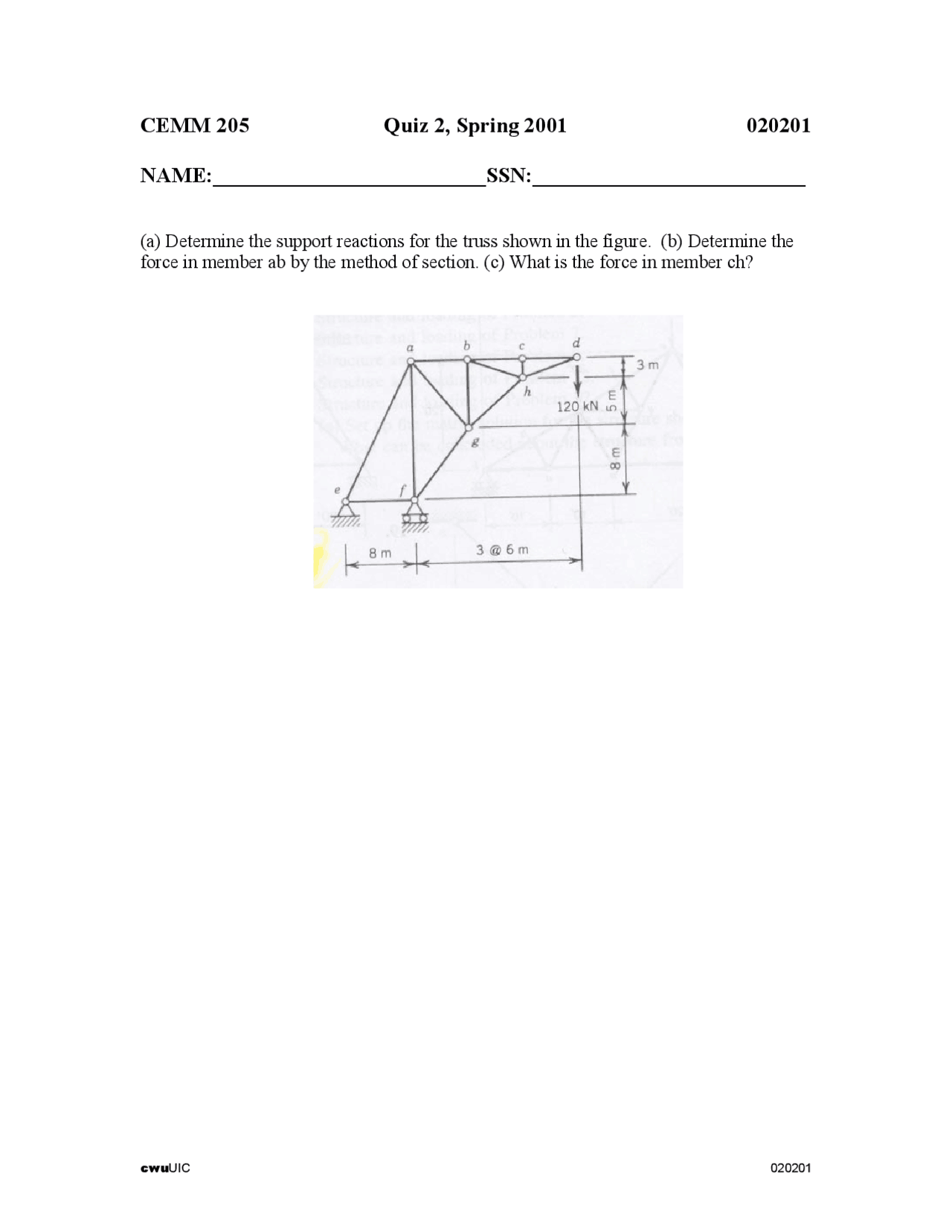 Practice Questions For Structural Analysis I Quiz 2 Cme 205 Docsity