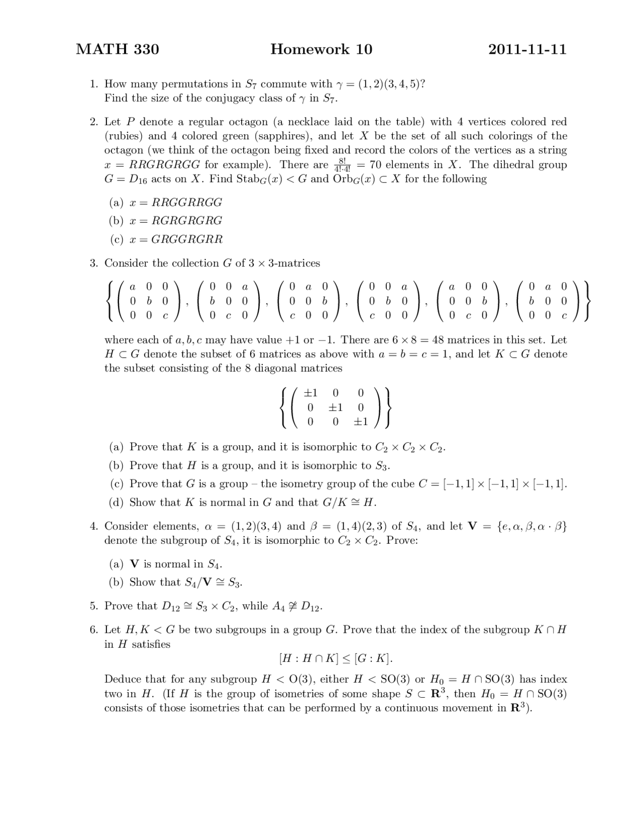 Solutions To Assignment 10 For Abstract Algebra I Math 330 Docsity