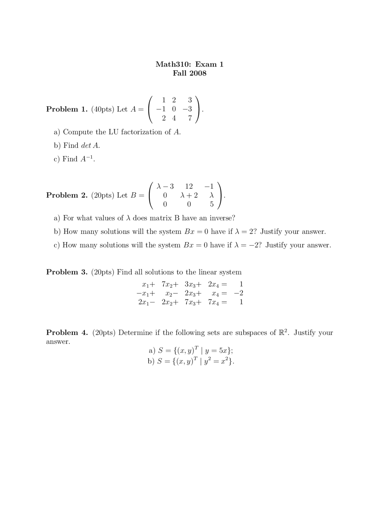 Inverse, Determinant of Matrix - Applied Linear Algebra | MATH 310 ...