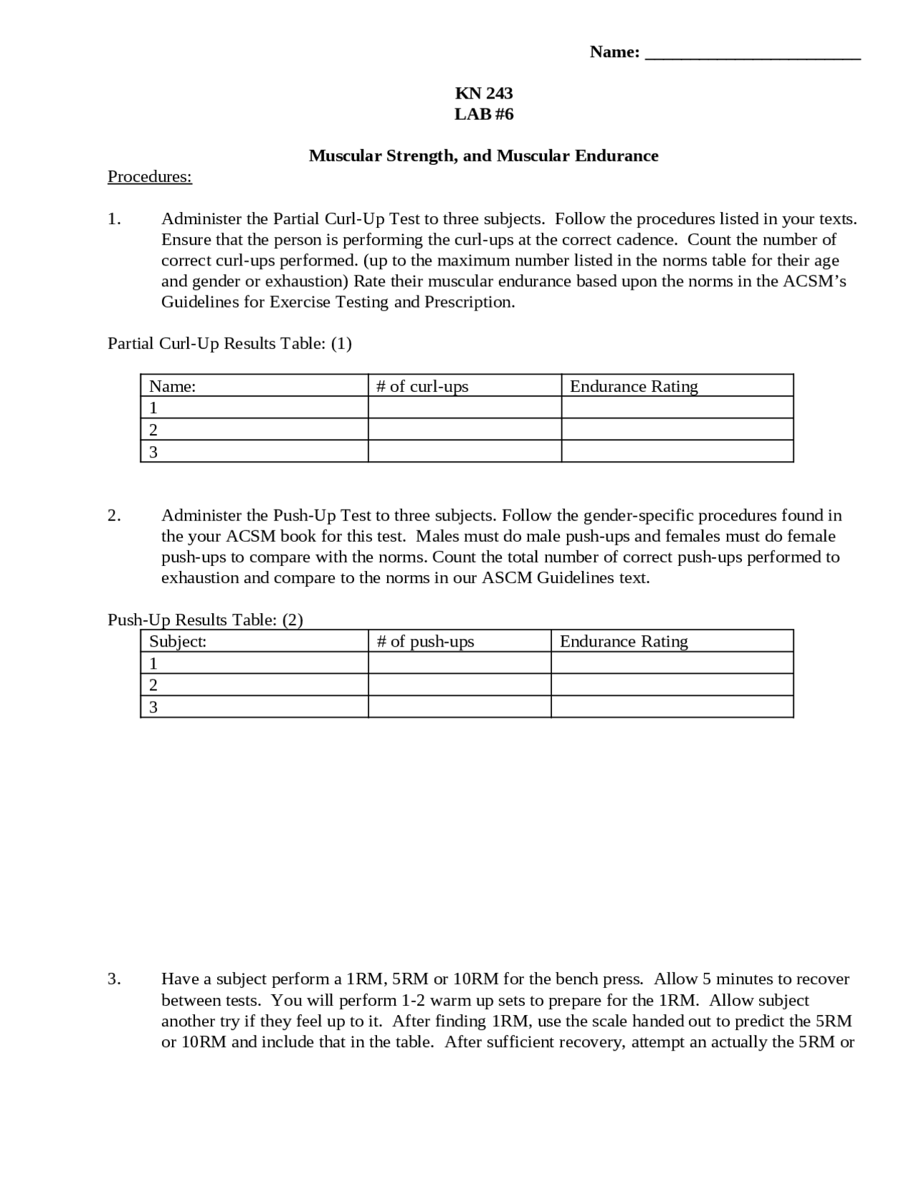 Muscular Strength and Muscular Endurance - Lab 6 | KN 243 | Lab Reports ...