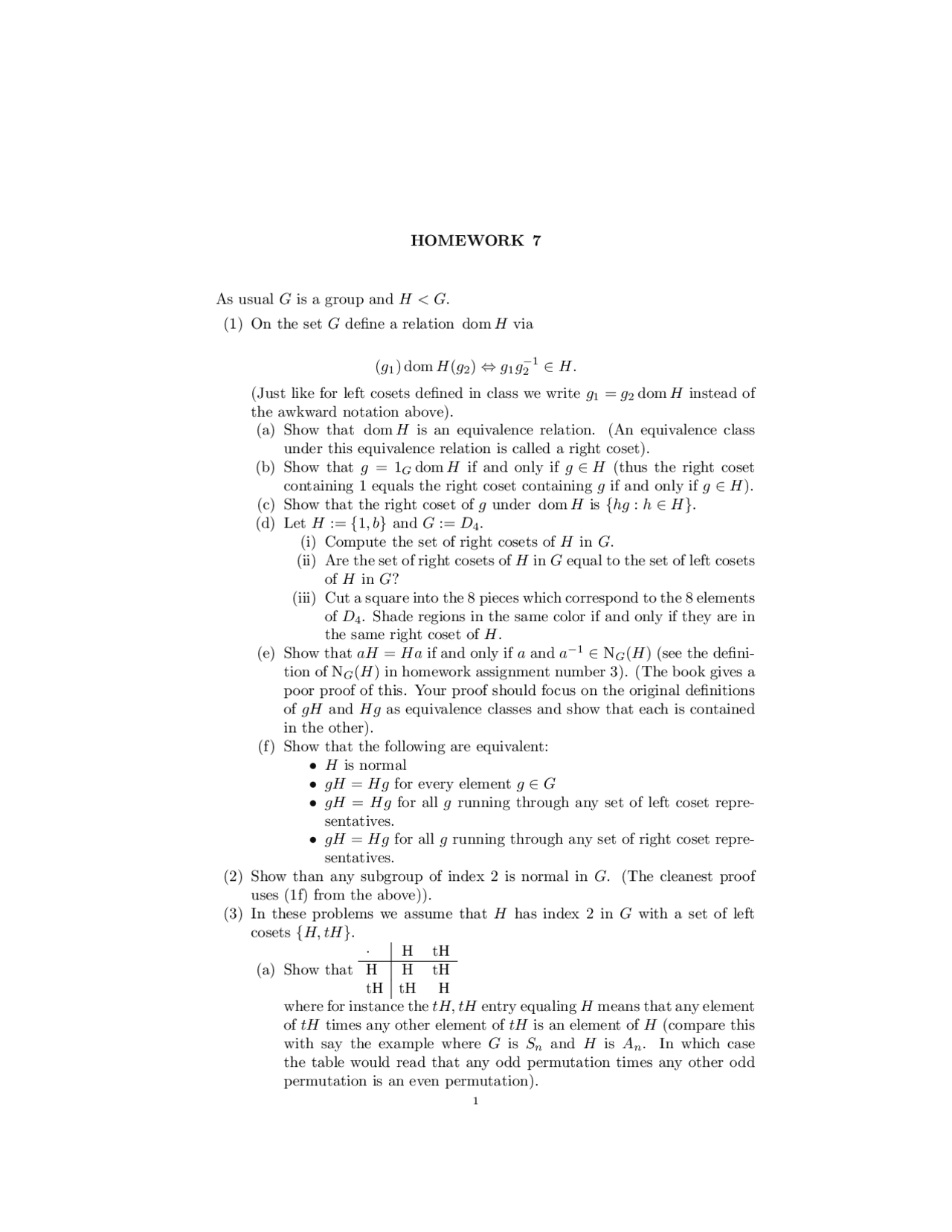 Homework 7 Solutions for Abstract Algebra I | MATH 330 - Docsity