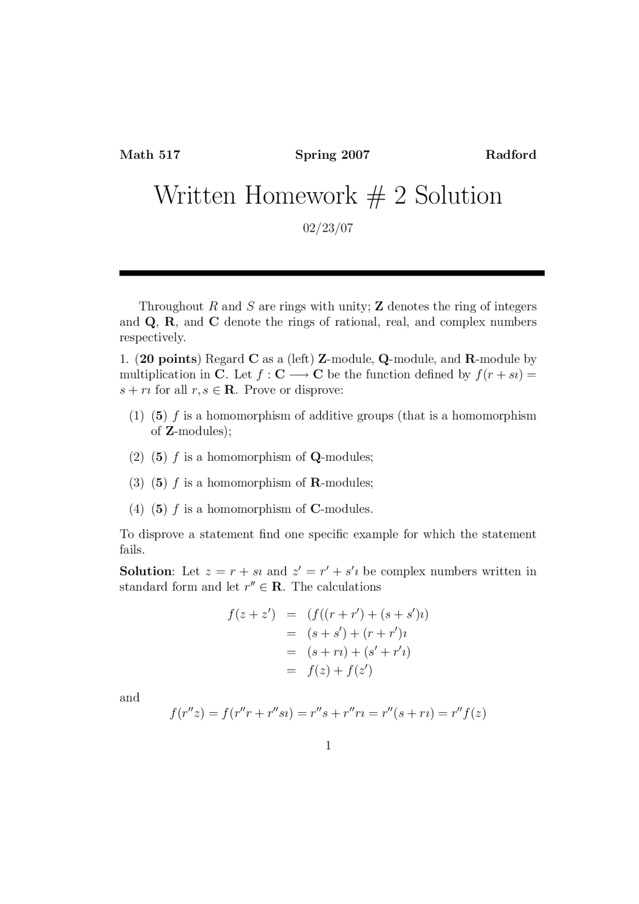 Homework 2 With Solutions Second Course In Abstract Algebra Ii Math