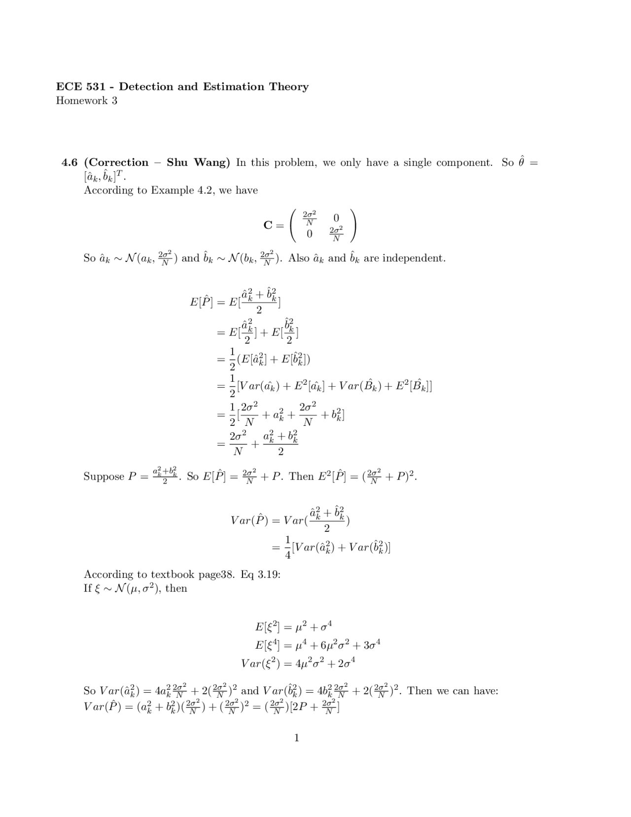 Homework 3 With Solutions Detection And Estimation Theory Ece 531