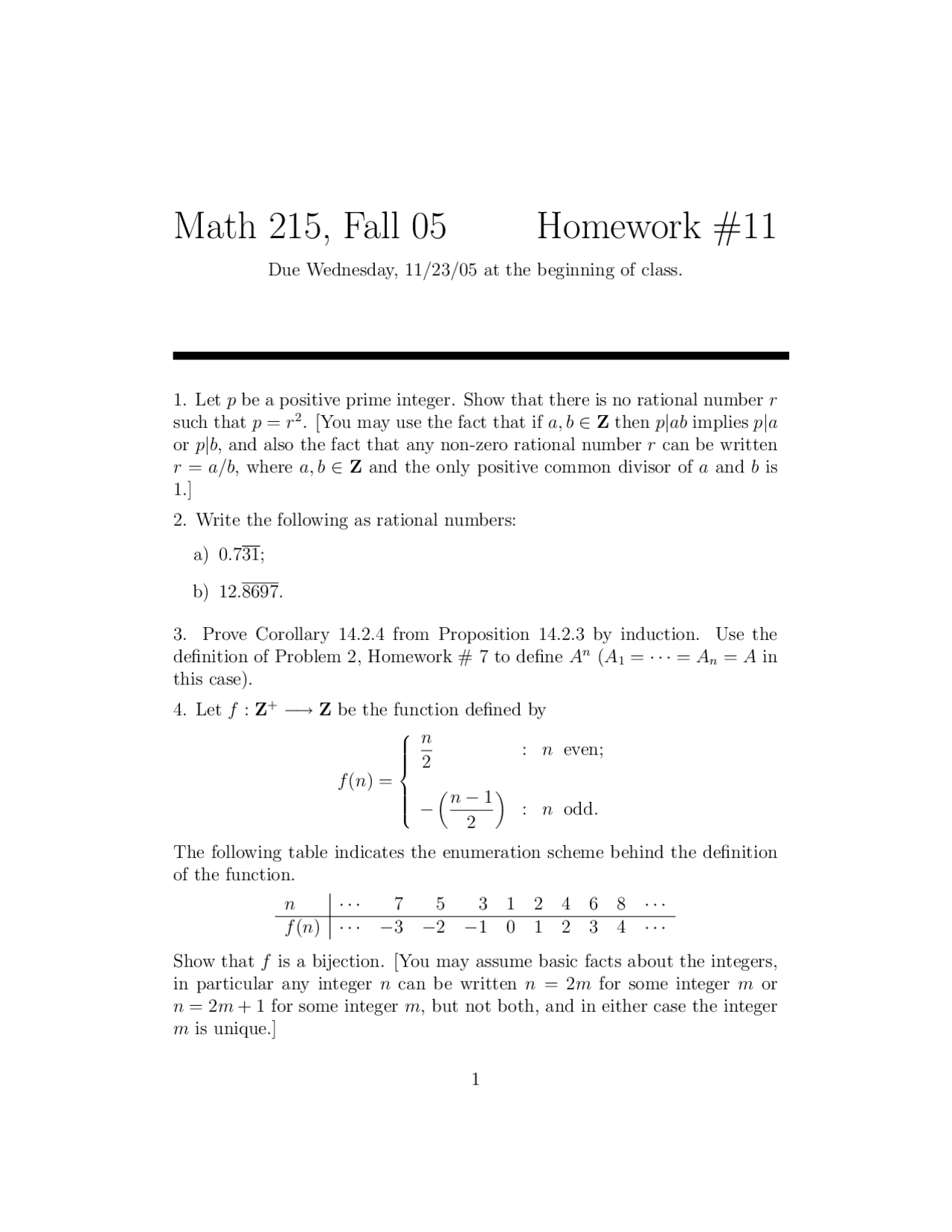 Math 215, Fall 05 Homework Solution | Assignments Mathematics | Docsity