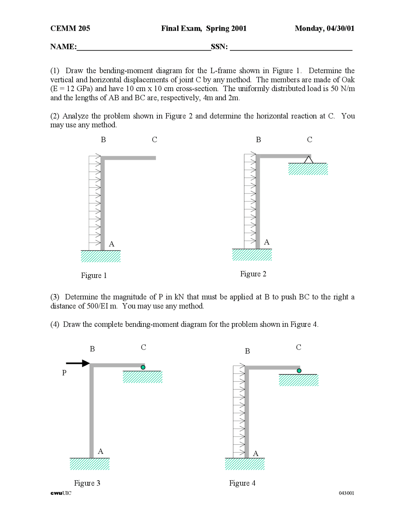Final Exam Questions Structural Analysis I Cme 205 Docsity