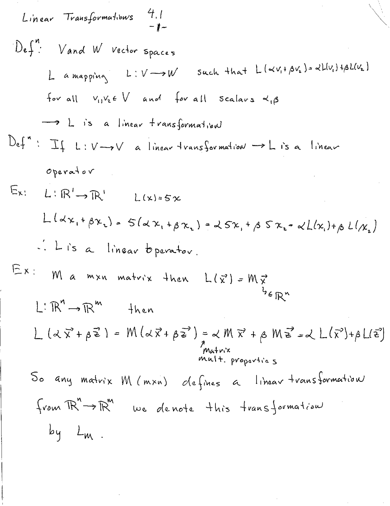 Linear Transformation Applied Linear Algebra Notes Math 310 Docsity