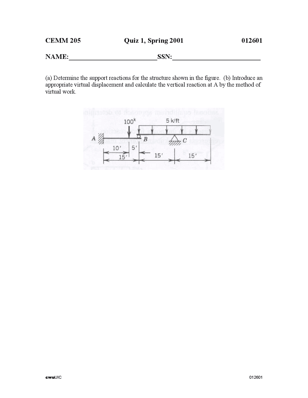 Practice Quiz 1 Structural Analysis I Cme 205 Docsity