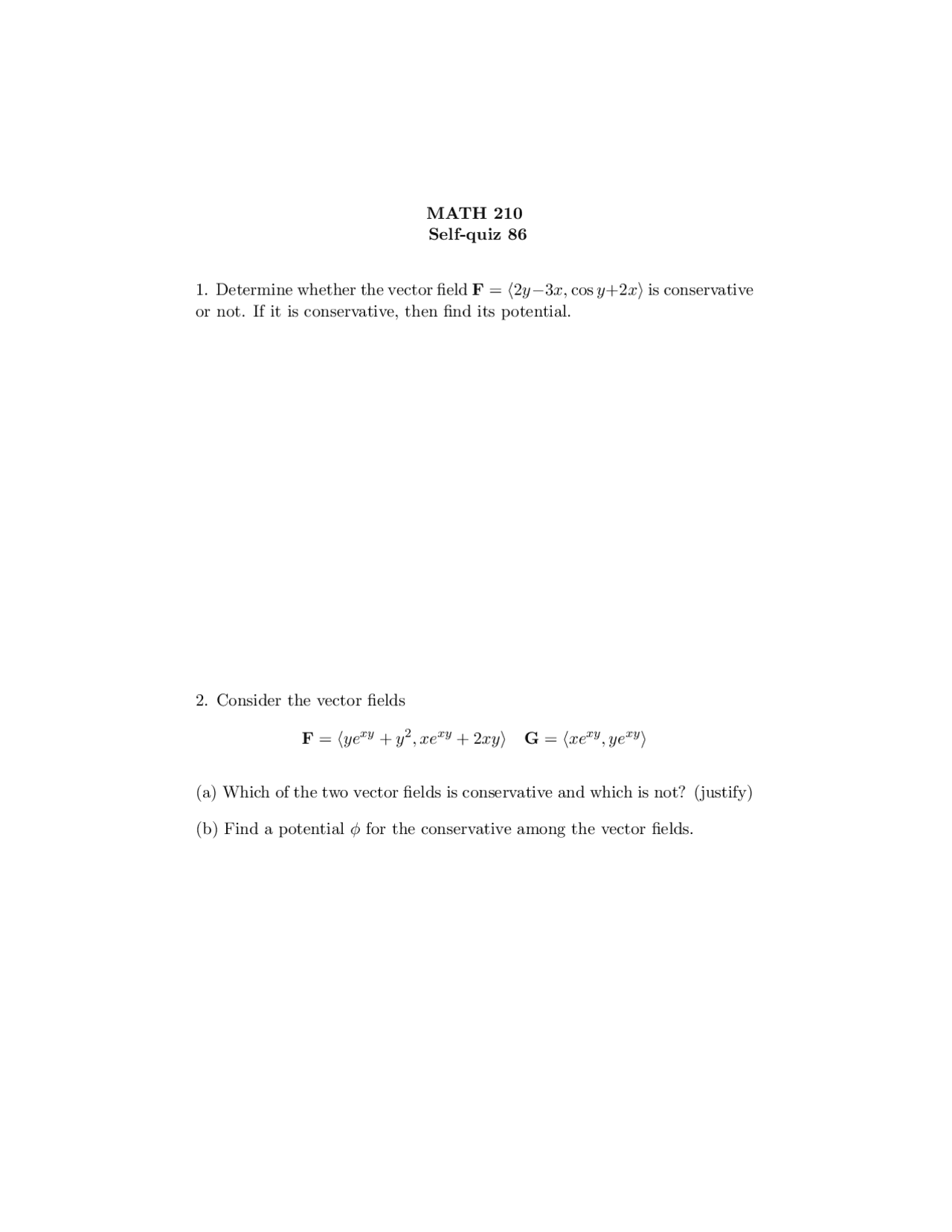 Calculus Iii Practice Quiz 86 With Solutions Math 210 Docsity