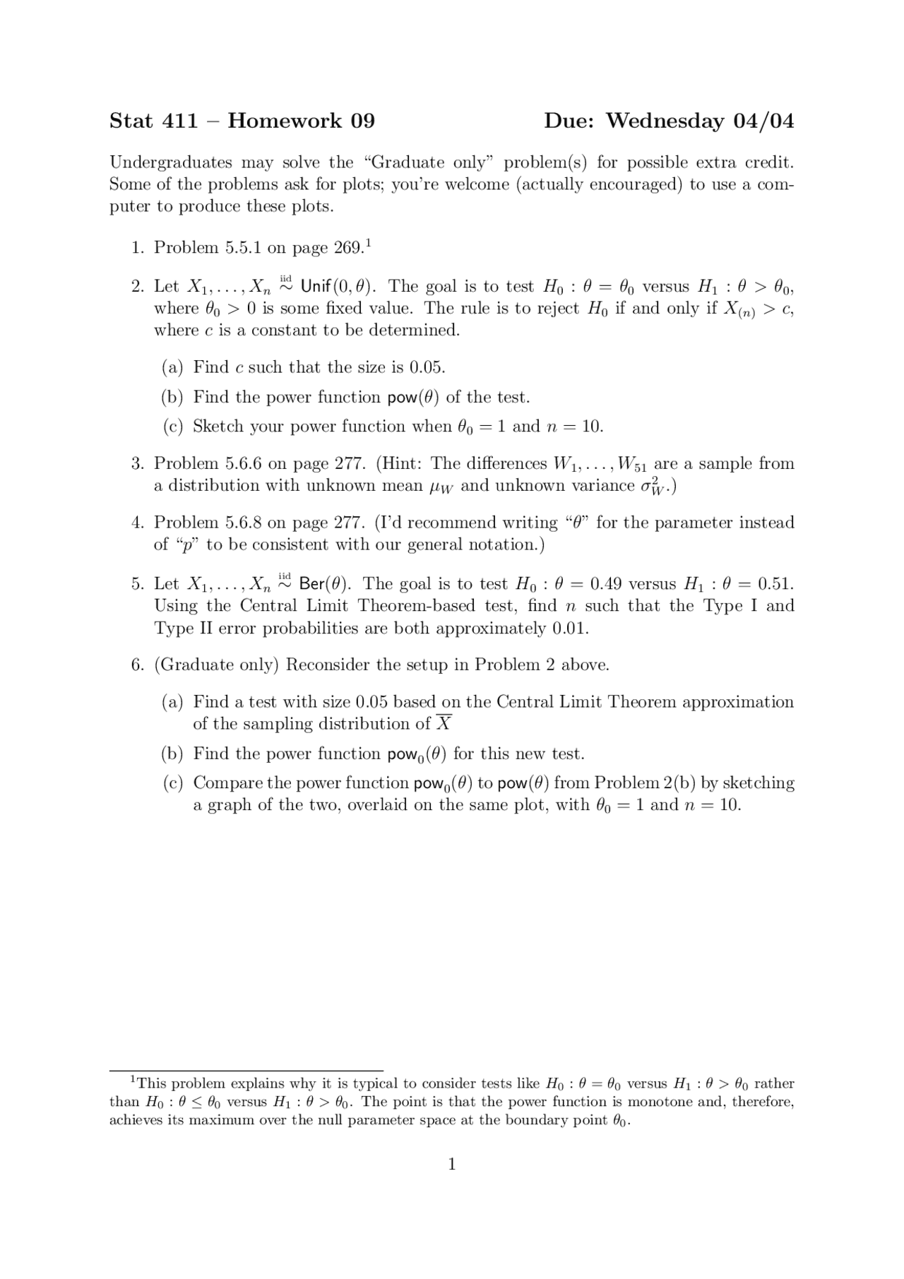 Assignment 9 With Solutions Statistical Theory Stat 411 Assignments Statistics Docsity