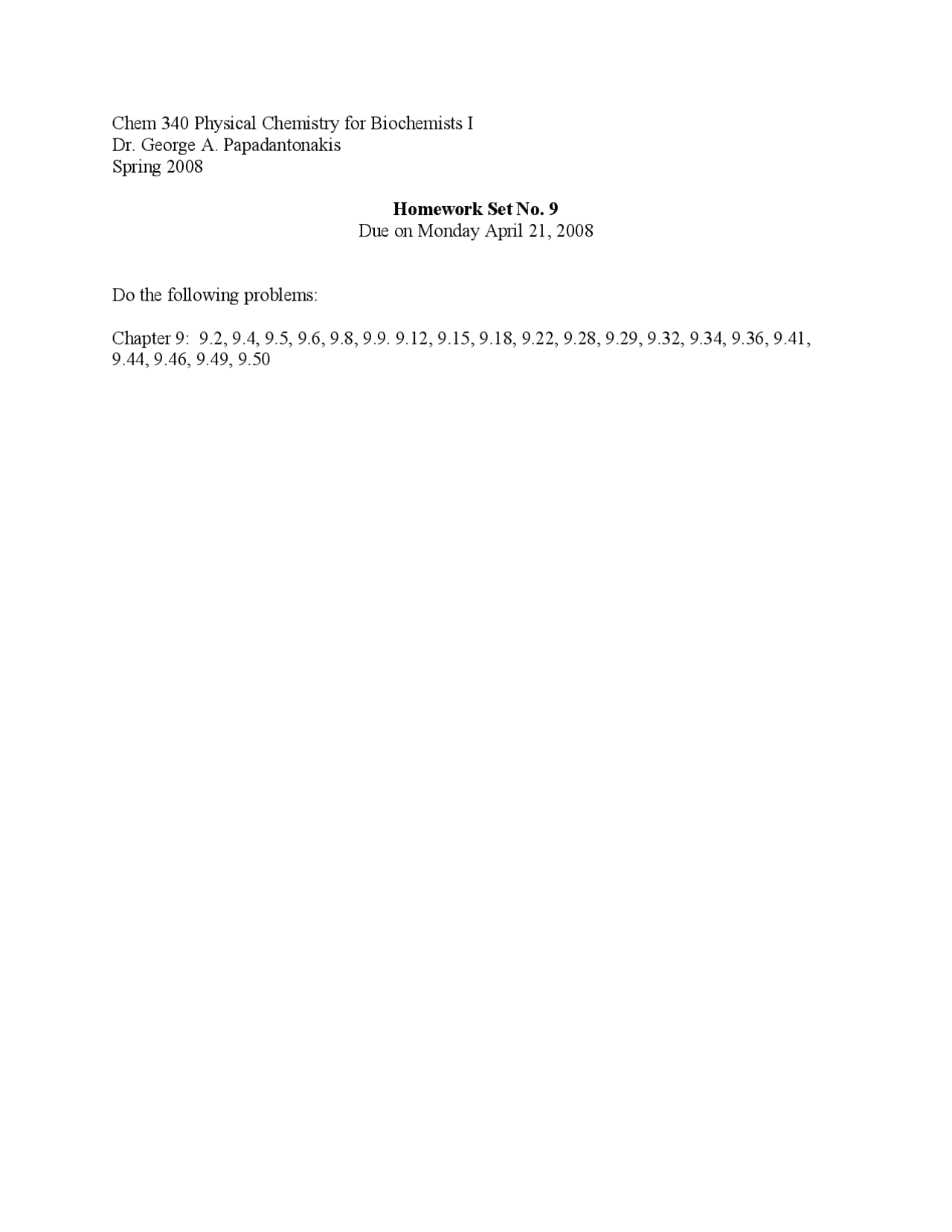 Solved Questions For Assignment Physical Chemistry For Biochemists I