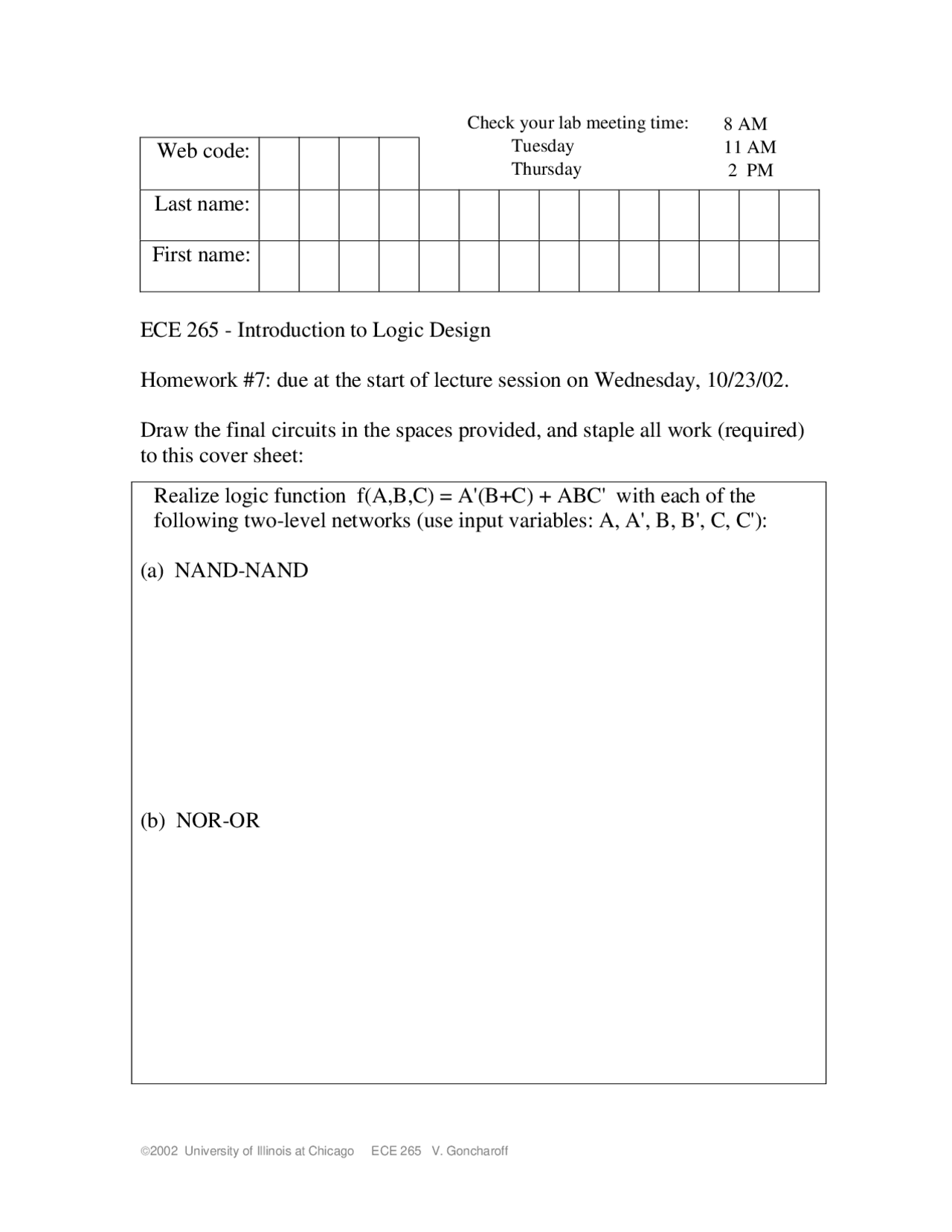 Solutions To Assignment 7 Introduction To Logic Design Ece 265 Docsity