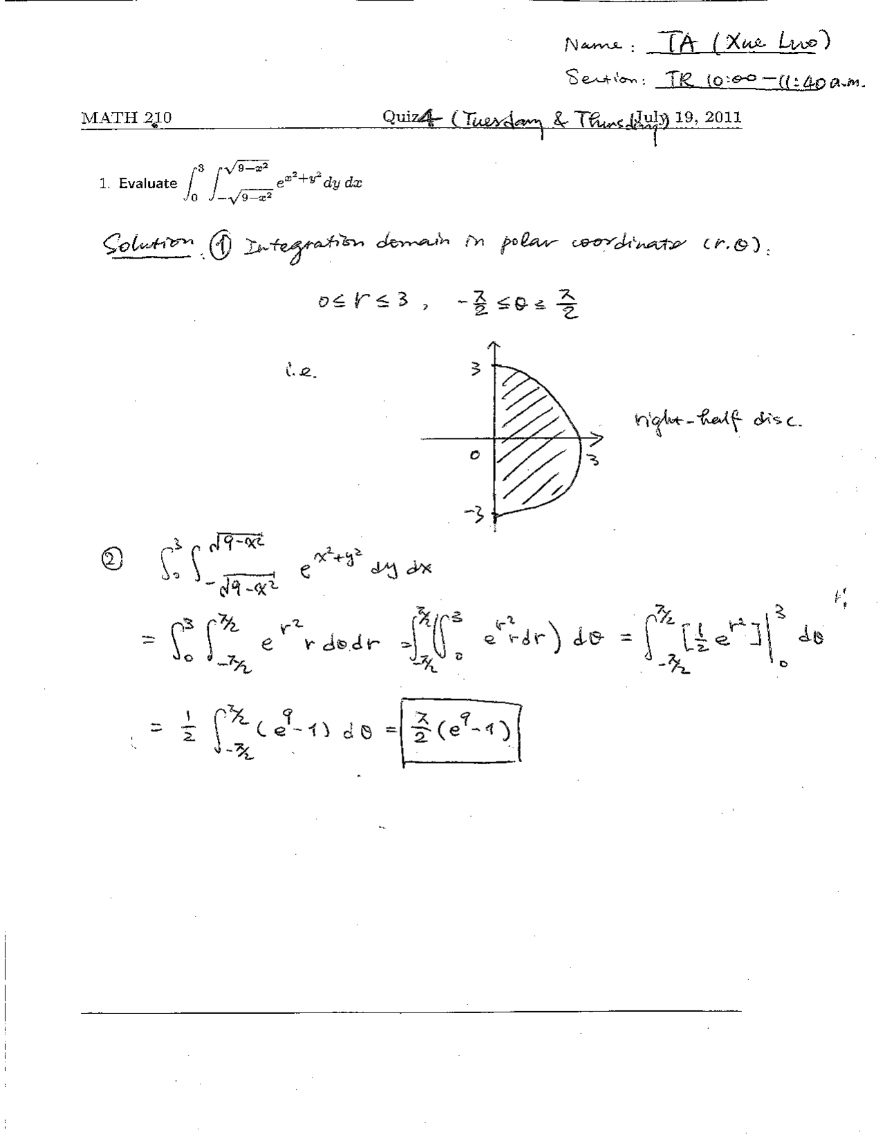 Quiz 4 Solutions Calculus Iii Math 210 Docsity