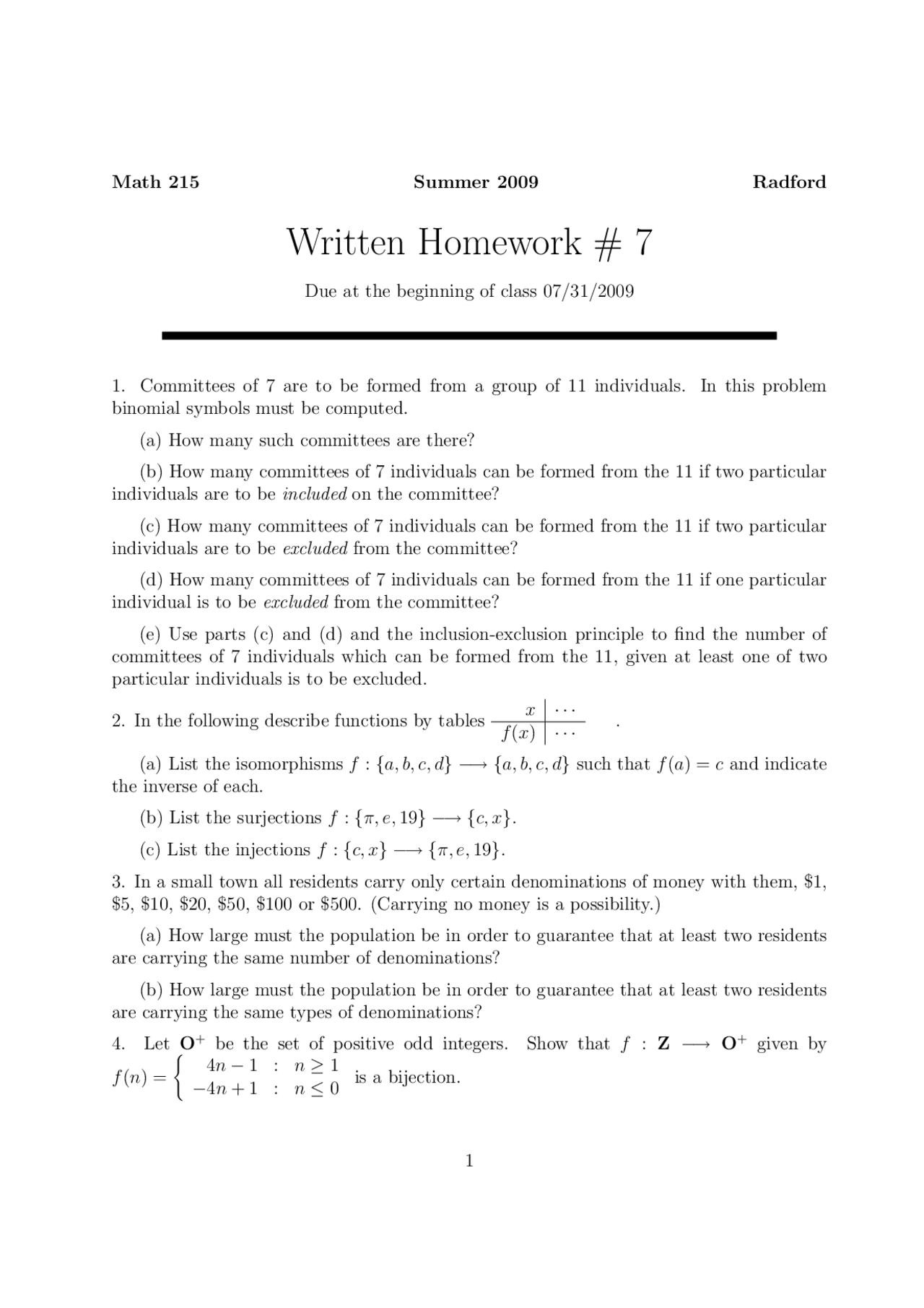 Homework 7 Introduction To Advanced Mathematics Summer 2009 Math